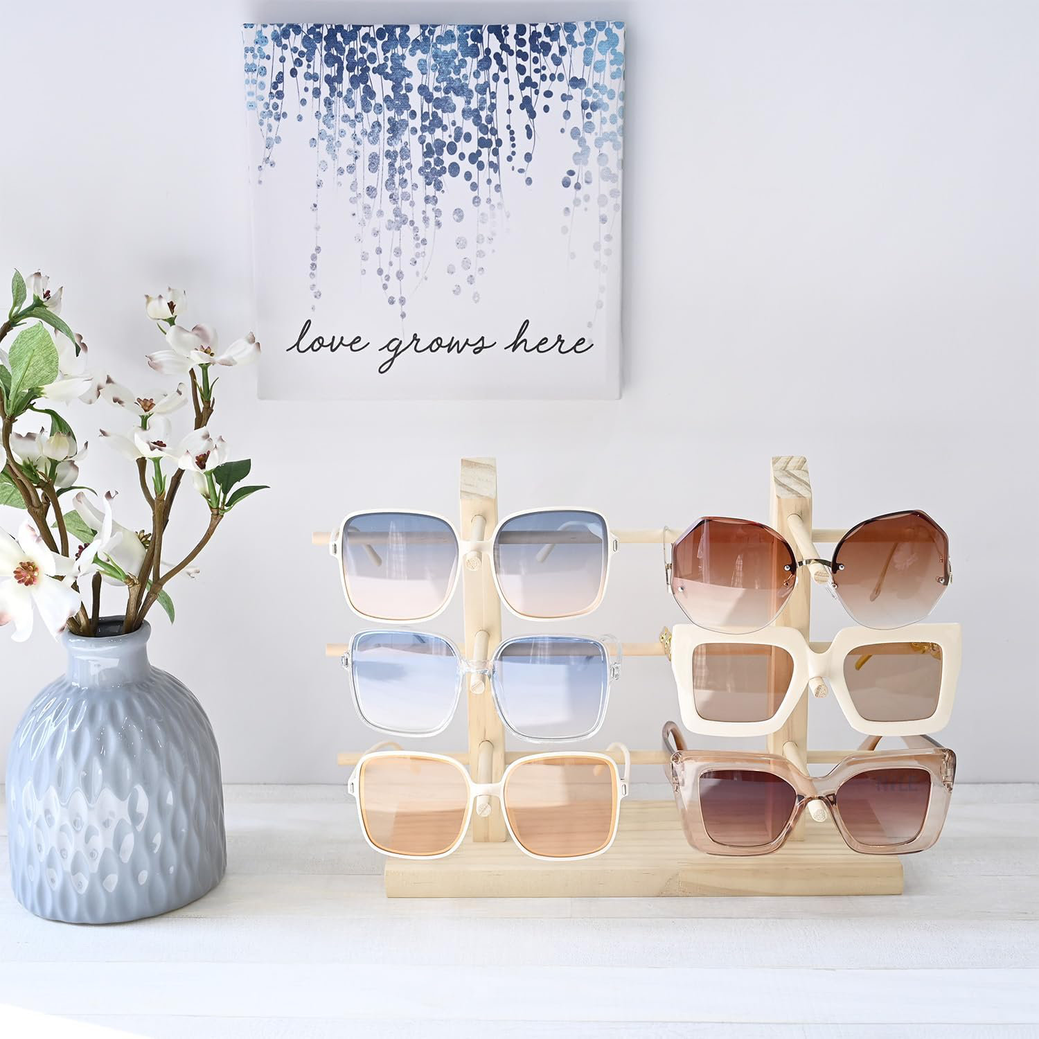 Union Rustic Wooden Sunglasses Rack Organizer, 6 Pairs Eyewear Display ...
