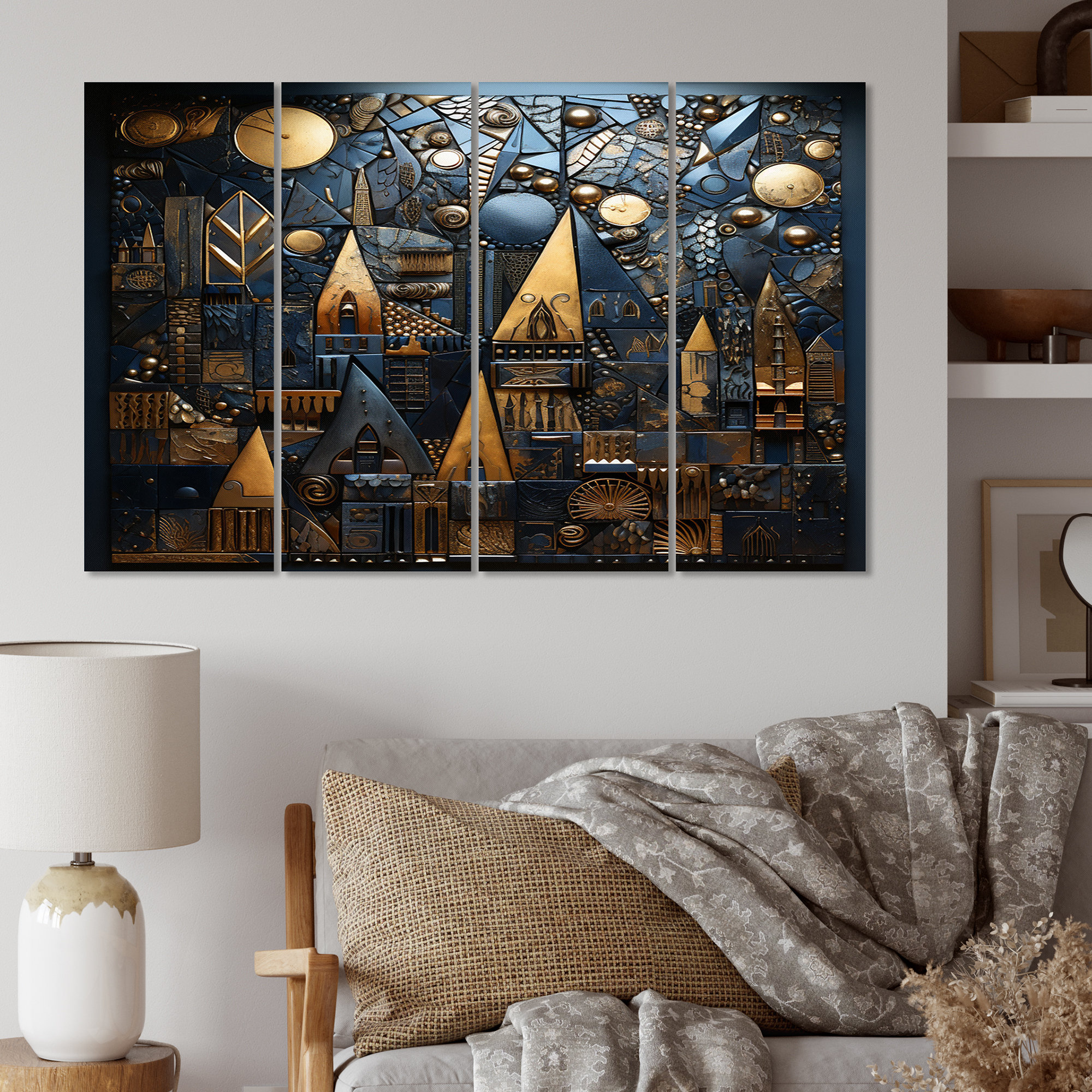 Winston Porter 3D Cityscape With Castle In Vintage Gold And Blue On ...