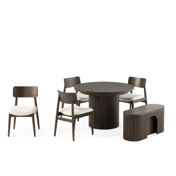 Transformer Table Extendable Round Dining Set - Table + Bench + 4 ...