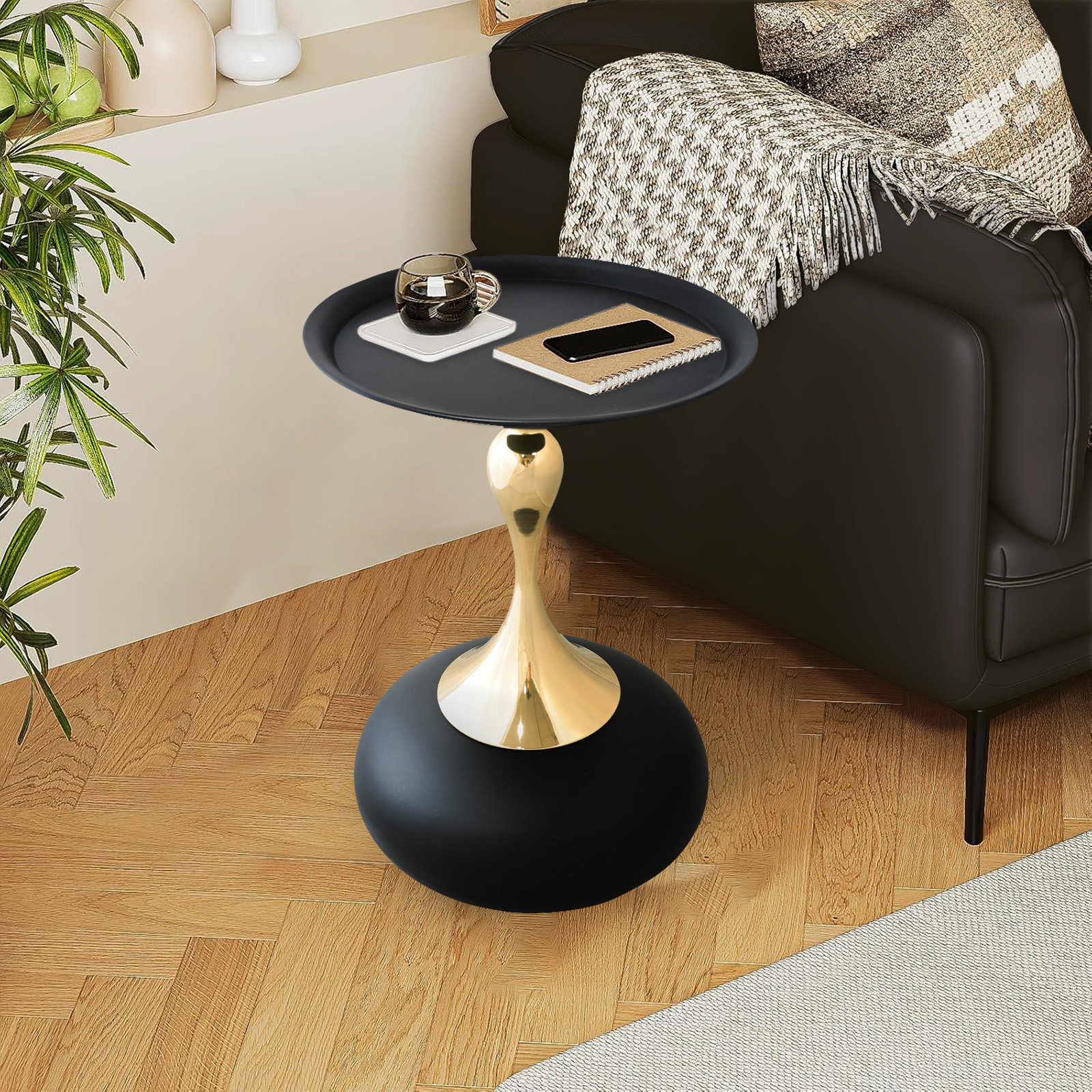 House of Hampton Small End Table Round Side Table, Modern Metal ...