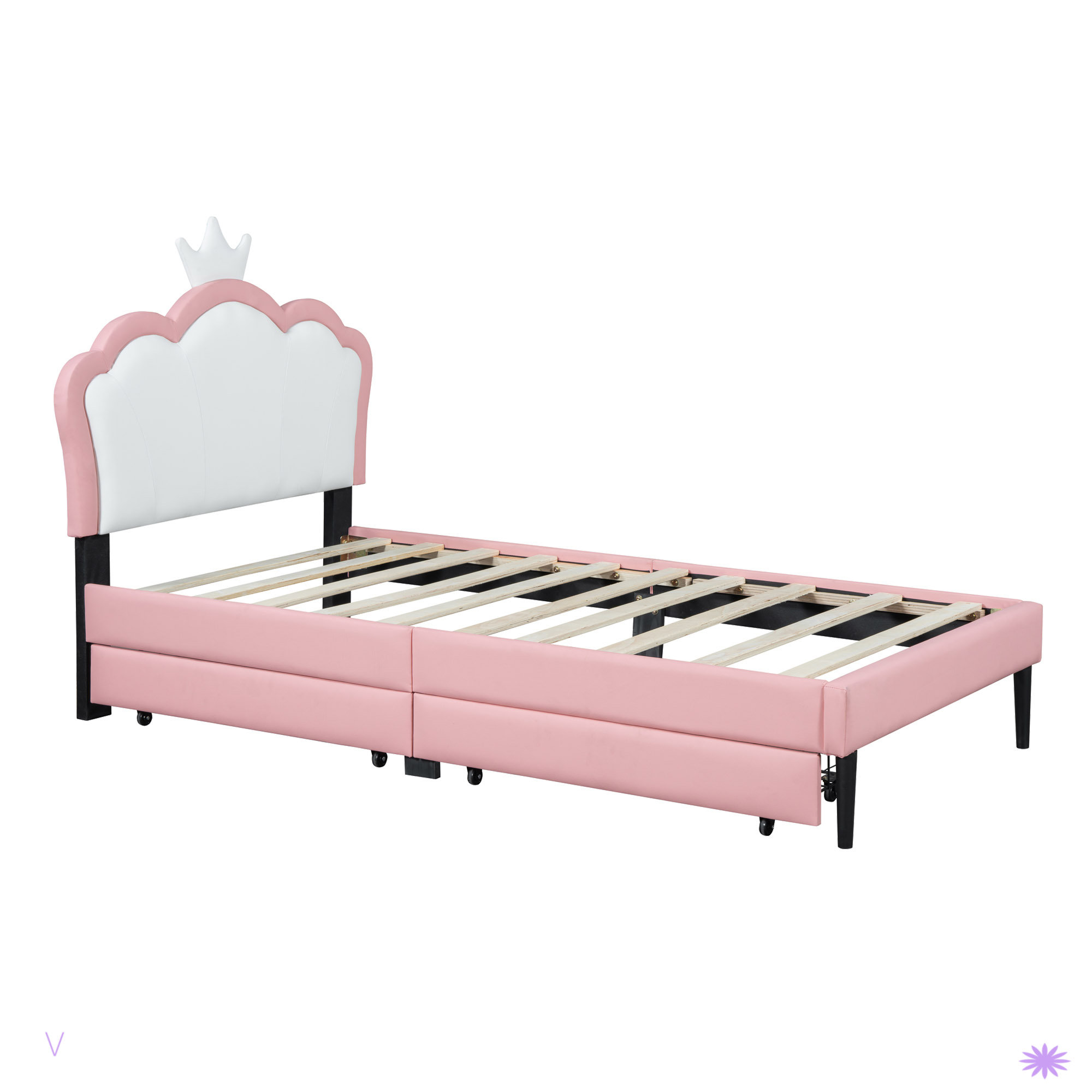 Gemma Violet Upholstered Princess Bed With Crown Headboard And 2 ...
