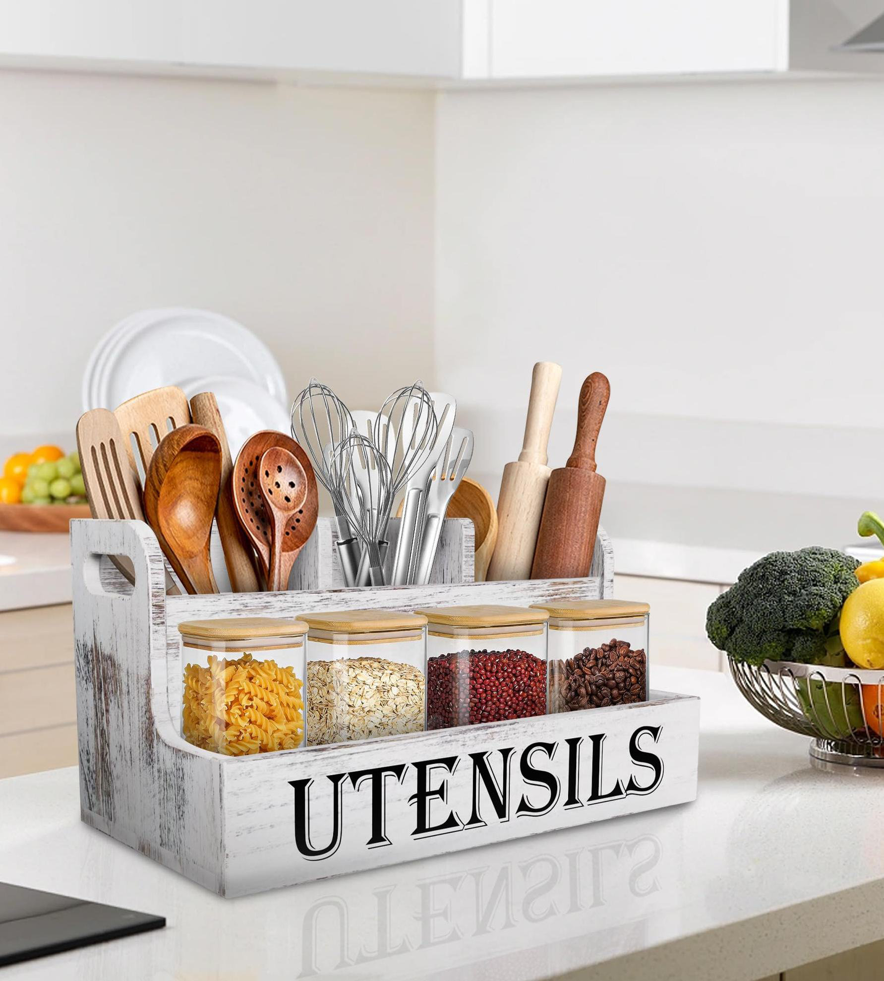 Gracie Oaks Extra Large Kitchen Utensils Holder With 4 Compartments ...