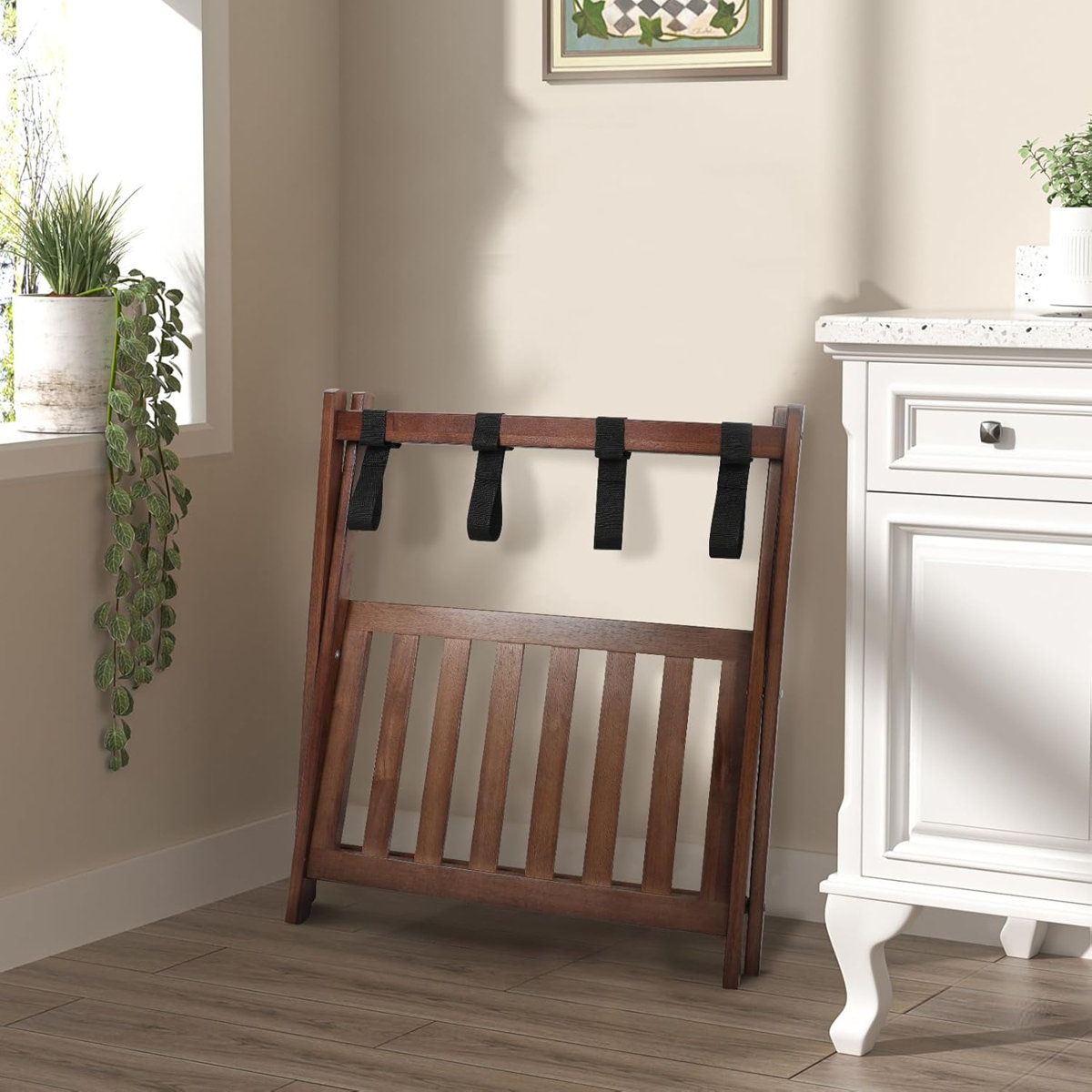 ZFFURN Folding Wood Luggage Rack with Shelf | Wayfair