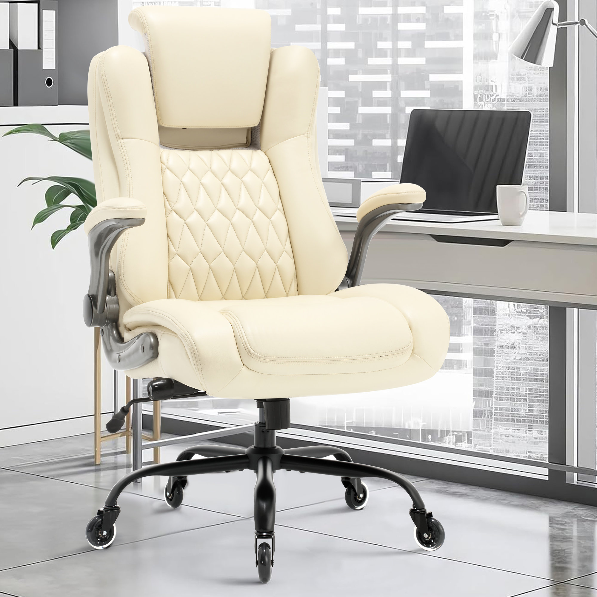 Wildon Home® High Back Leather Office Chair With Lifting Headrest And ...