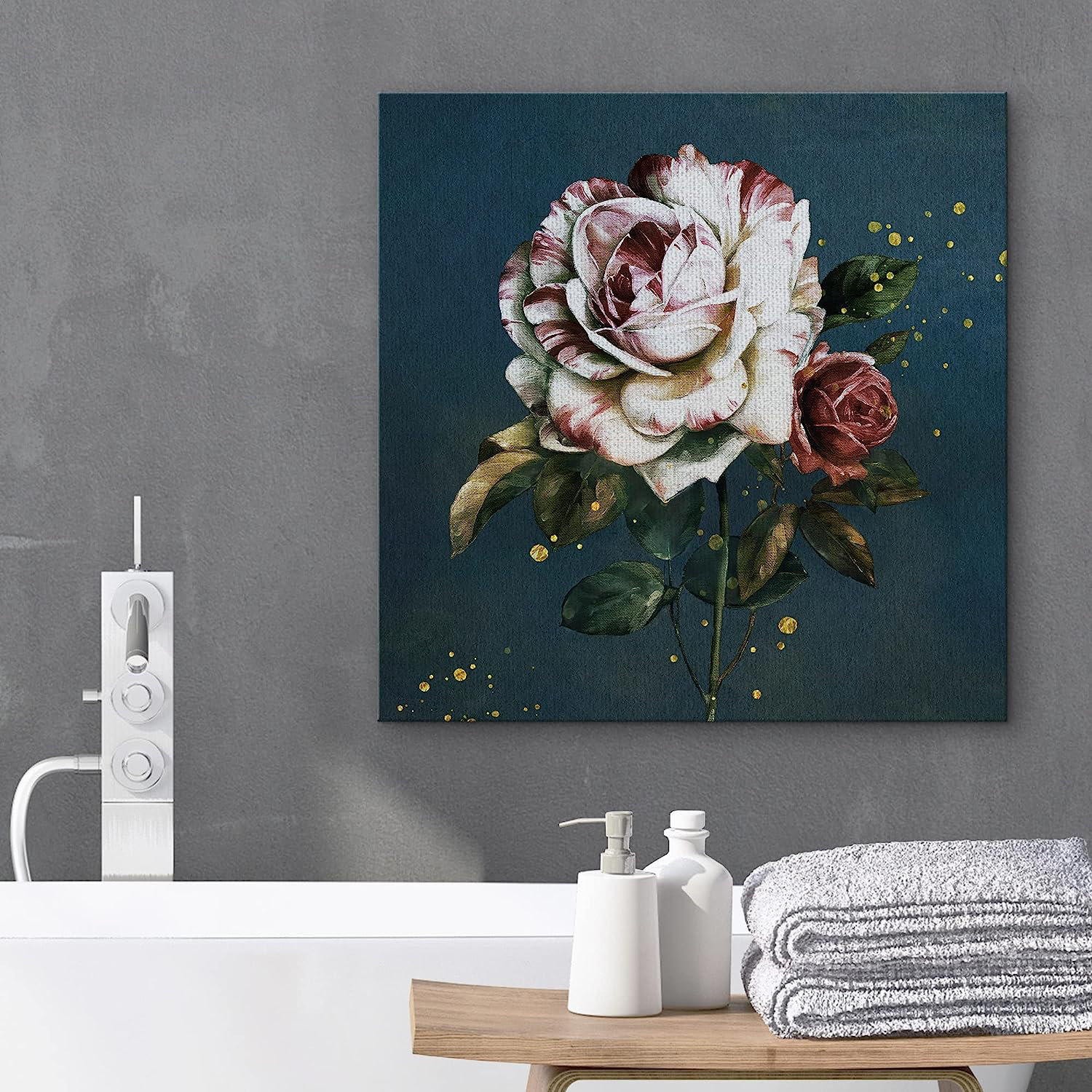 IDEA4WALL Flower Blossom " Duotone White & Red Dark Rose Flower Still ...