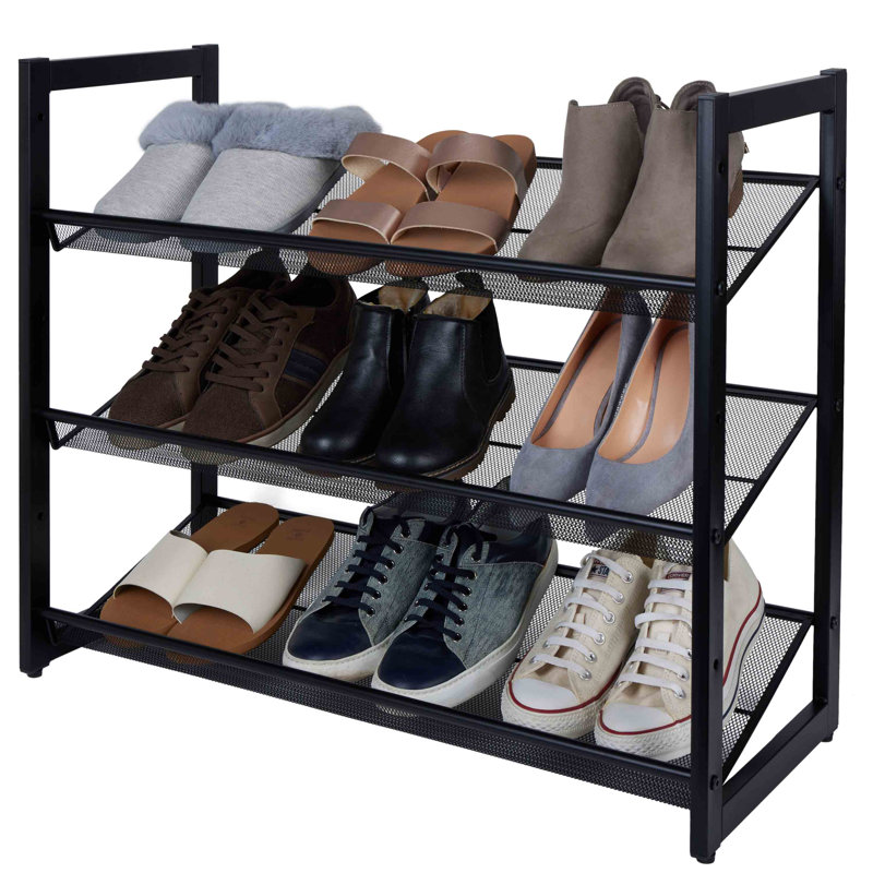 Rebrilliant 3 Tier Adjustable Mesh Shoe Rack in Black | Wayfair