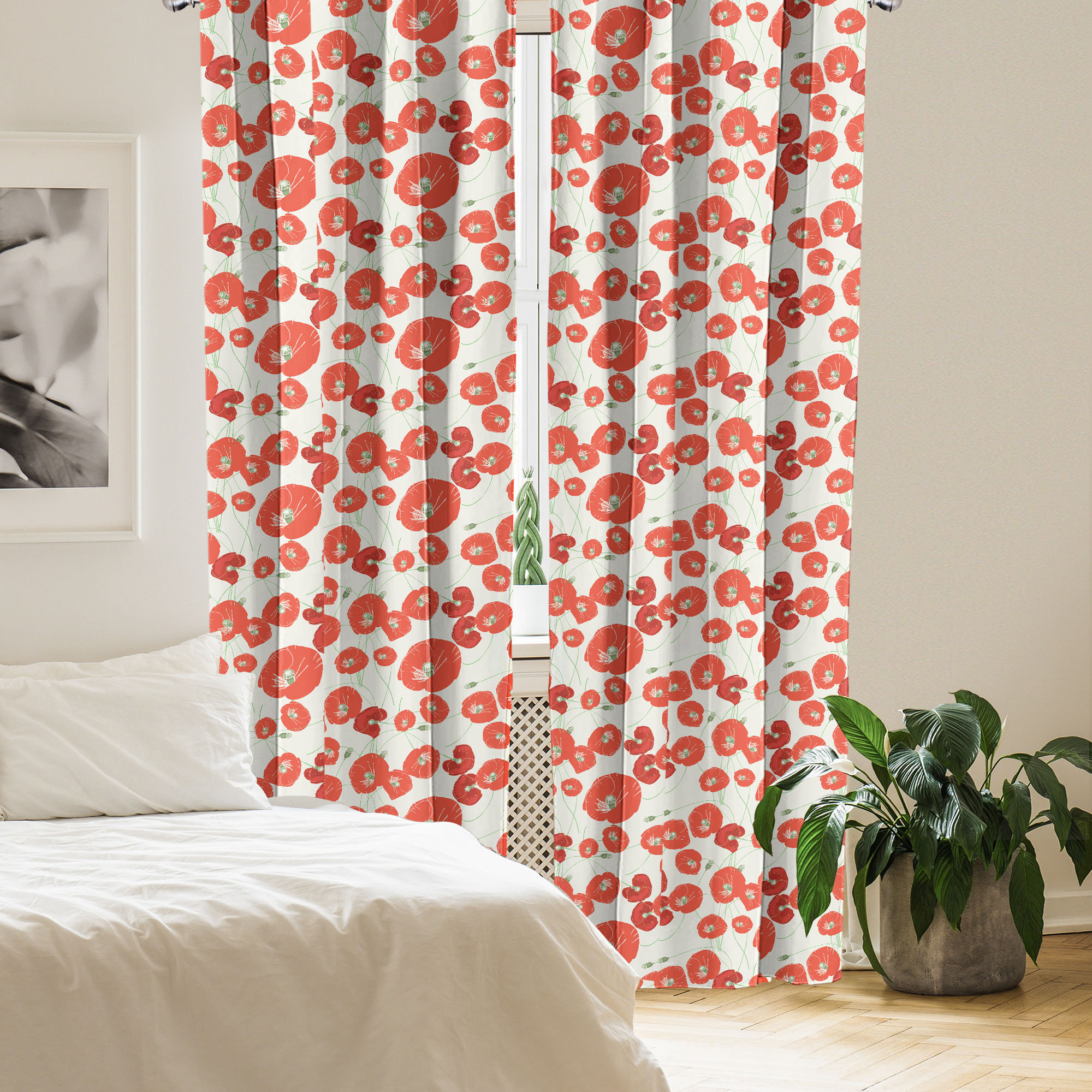 East Urban Home Poppy Flower 4-Panel Curtains, Buds and Blossoms Art ...