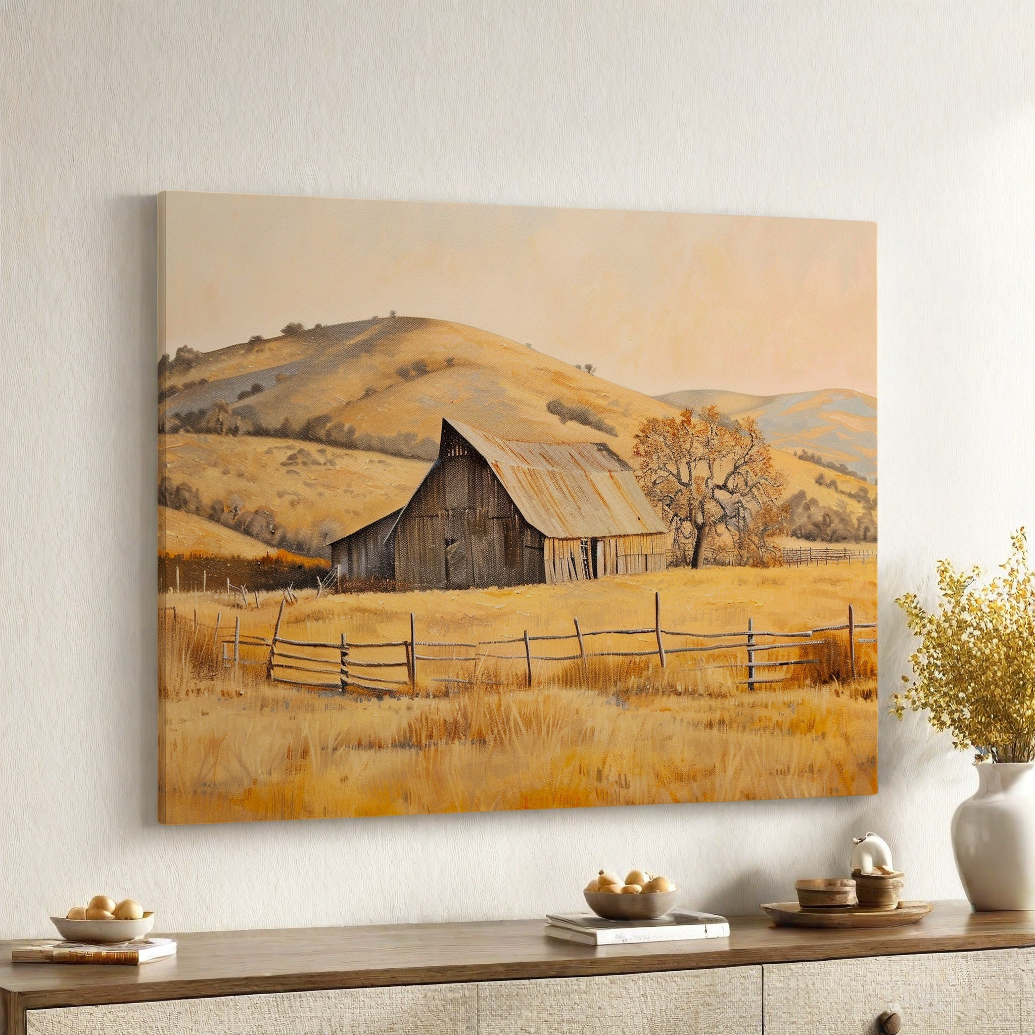 August Grove® Old Barn and Field Scenery Under the Country Sun | Wayfair