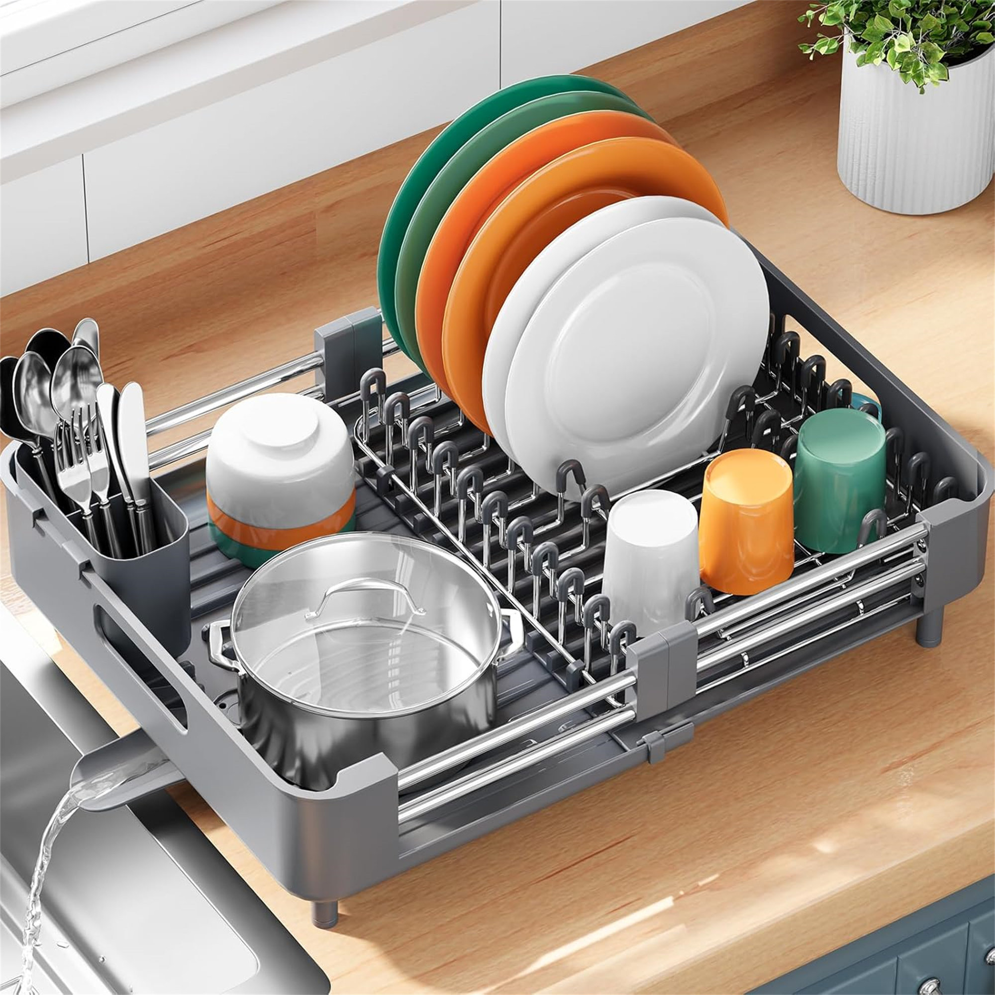 Cubiker Extendable Collapsible Dish Drying Rack, Dish Rack, Dish ...