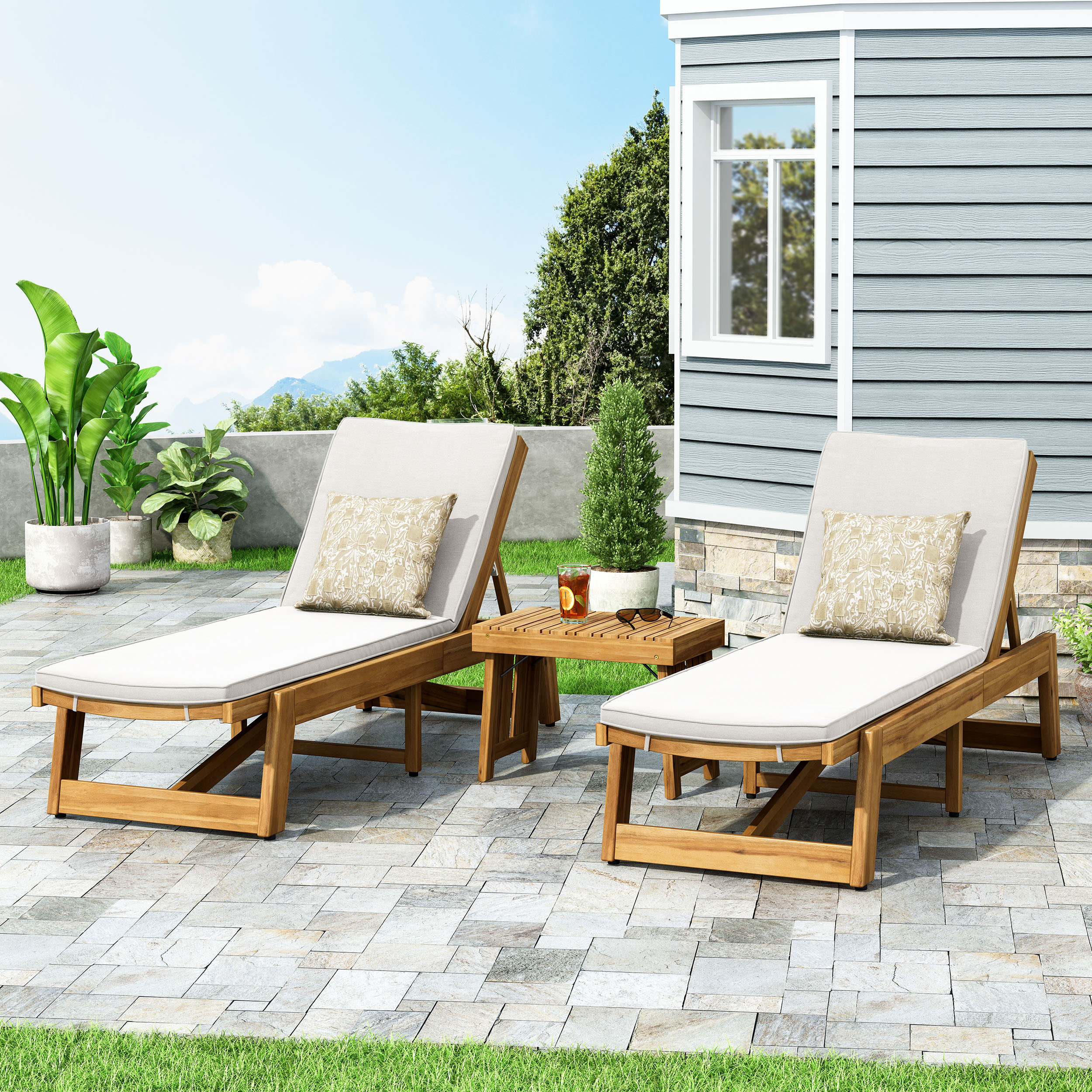Millwood Pines Outdoor Chaise Lounge with Table | Wayfair