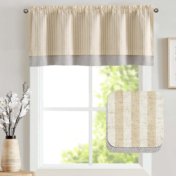 Gracie Oaks Linen Striped Valance Curtain Farmhouse Double Layer ...
