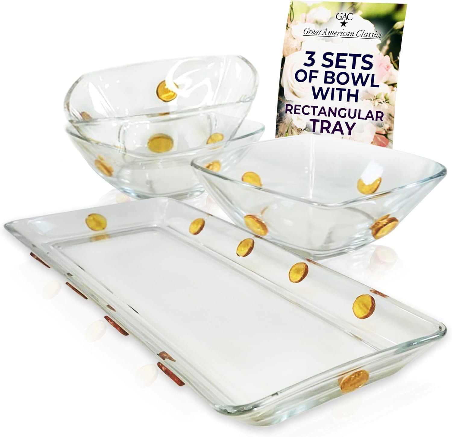 RAPTIZ Elegant Glass Square Bowls Set With Matching Rectangular Tray ...