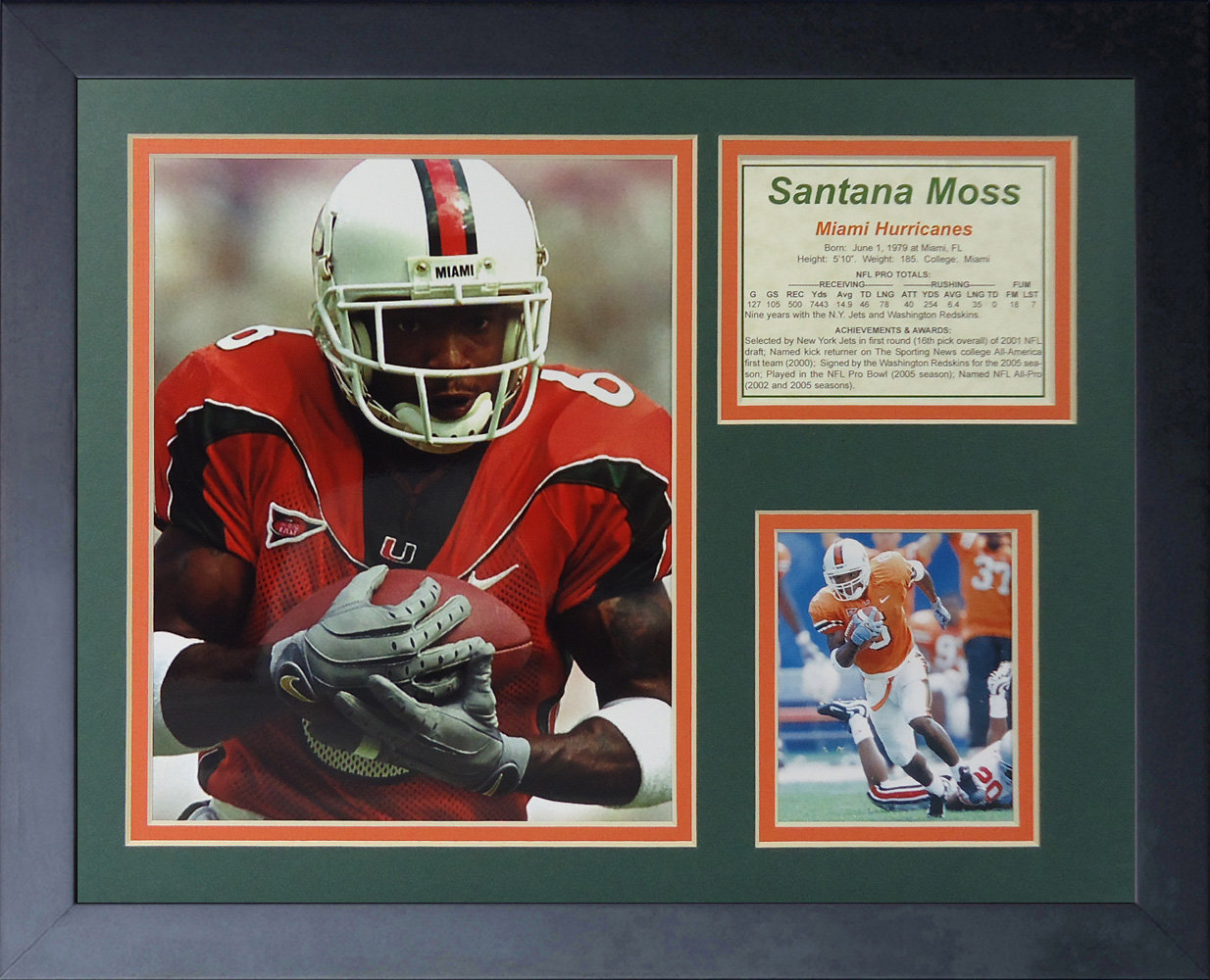 Legends Never Die Santana Moss - Miami Hurricanes Framed Memorabilia ...