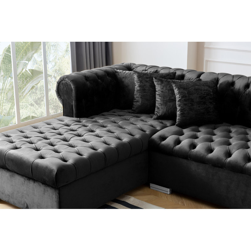Rosdorf Park Nerissa Velvet Sectional & Reviews | Wayfair