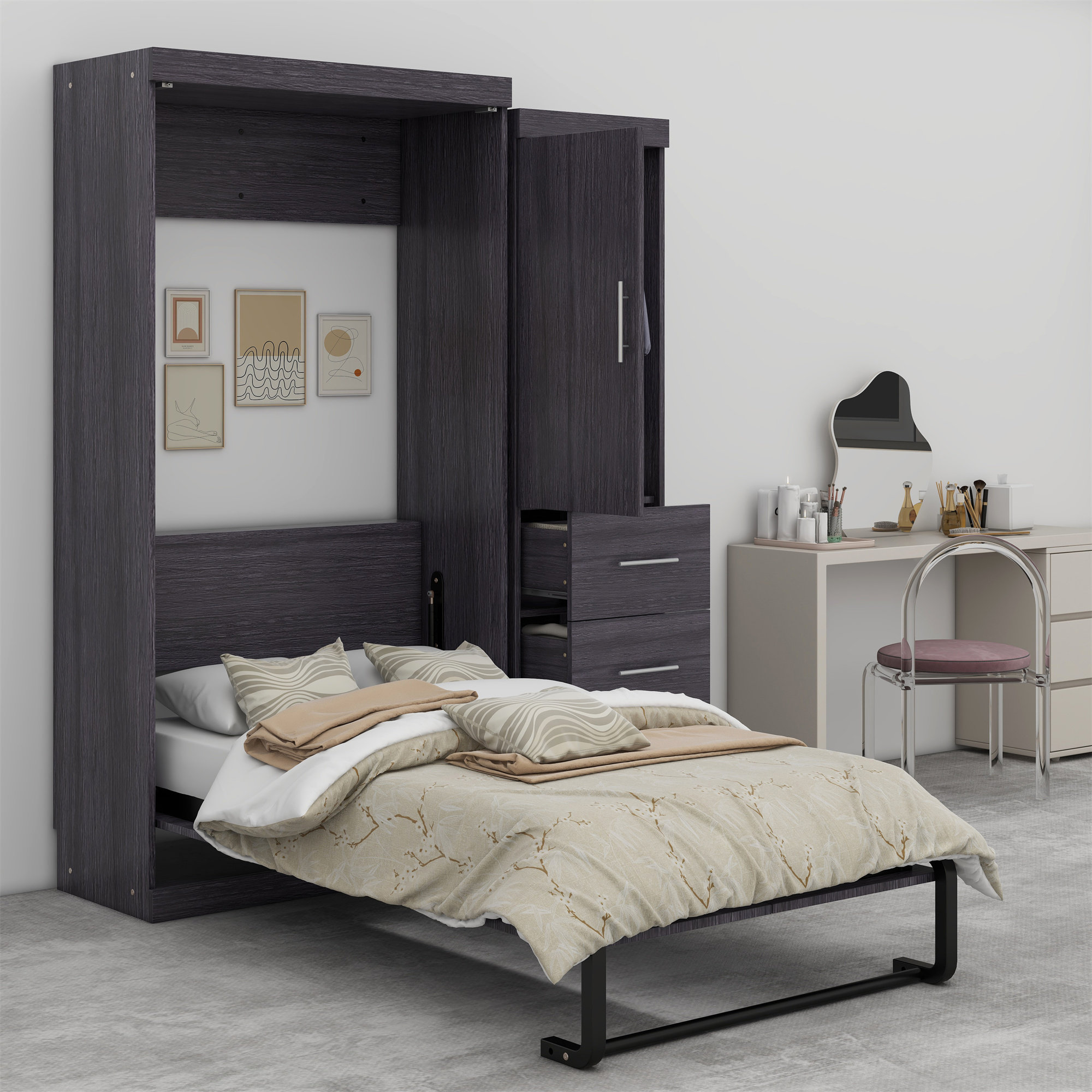 Latitude Run® Twin Size Murphy Bed With Drawers, Bed & Can Be Folded ...