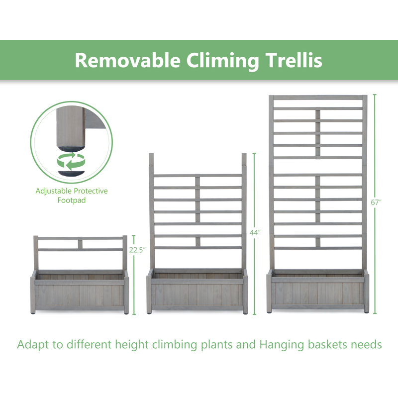 Gracie Oaks Raised Garden Bed With 3-layers Trellis, Outdoor Wooden ...