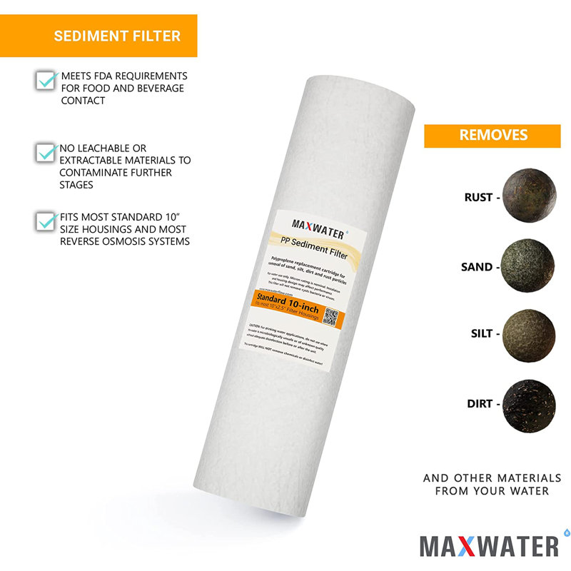 Max Water 10 inch x 2.5 inch, 1 Micron Replacement Sediment Water ...