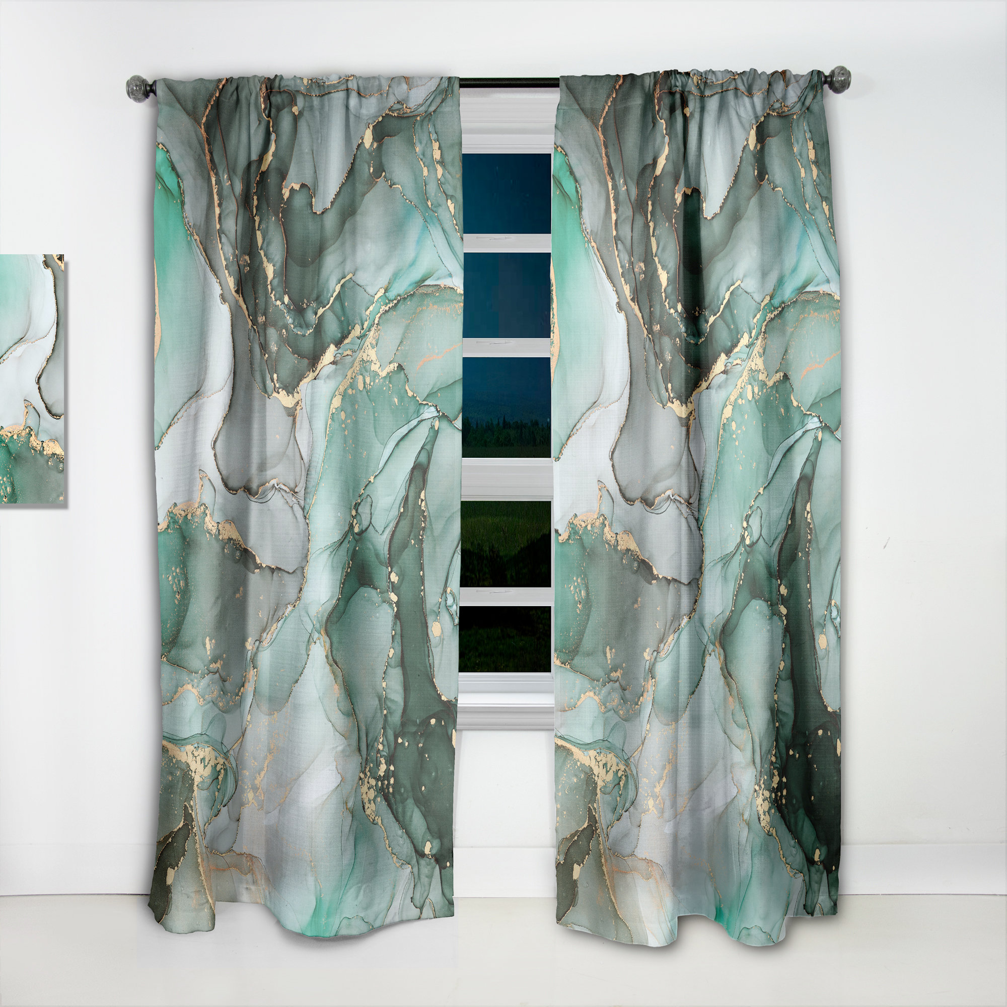 Design Art Green Luxury Abstract Fluid Art III - Modern Curtain ...