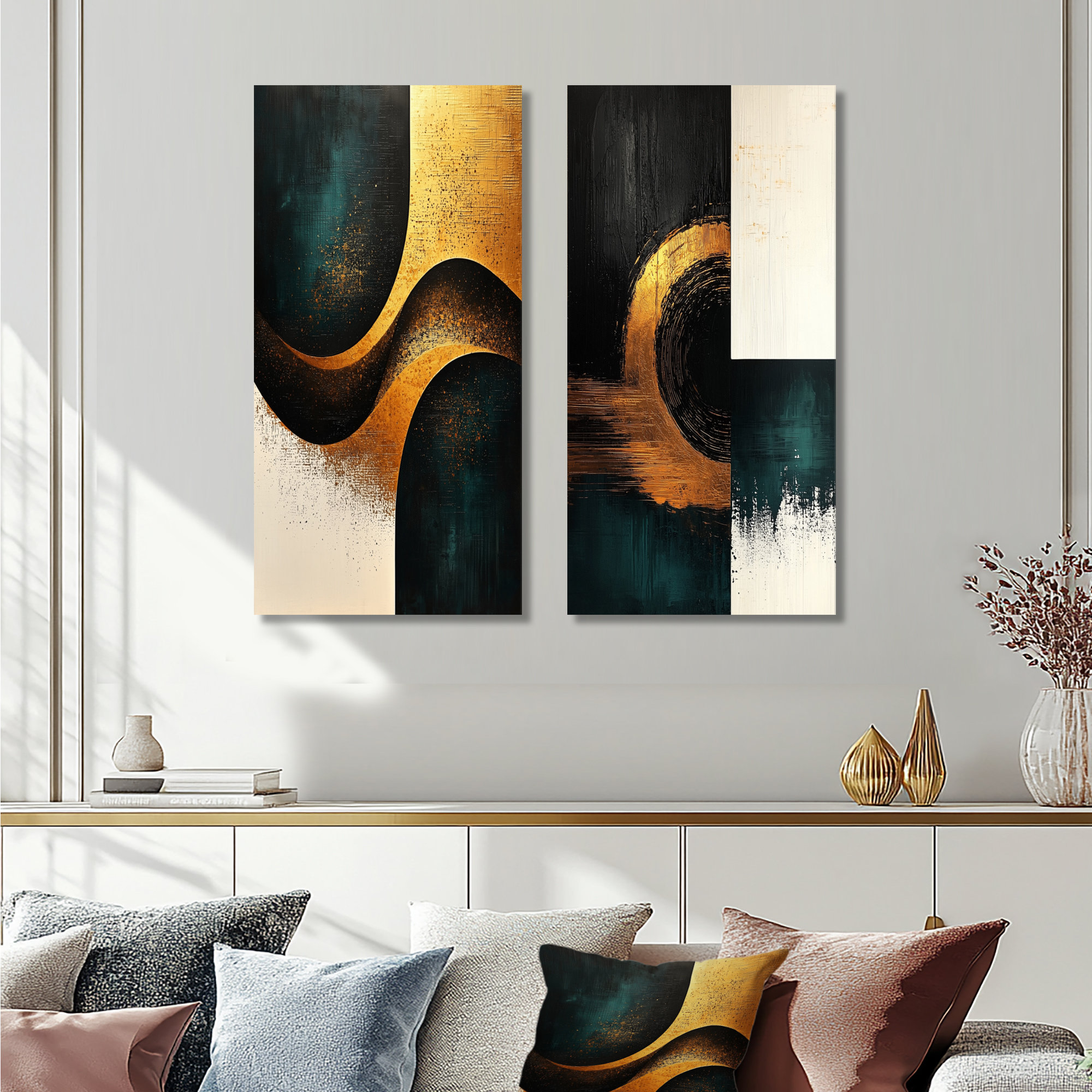 Red Barrel Studio® Beyond The Angles Golden Emerald Forms I - Abstract ...