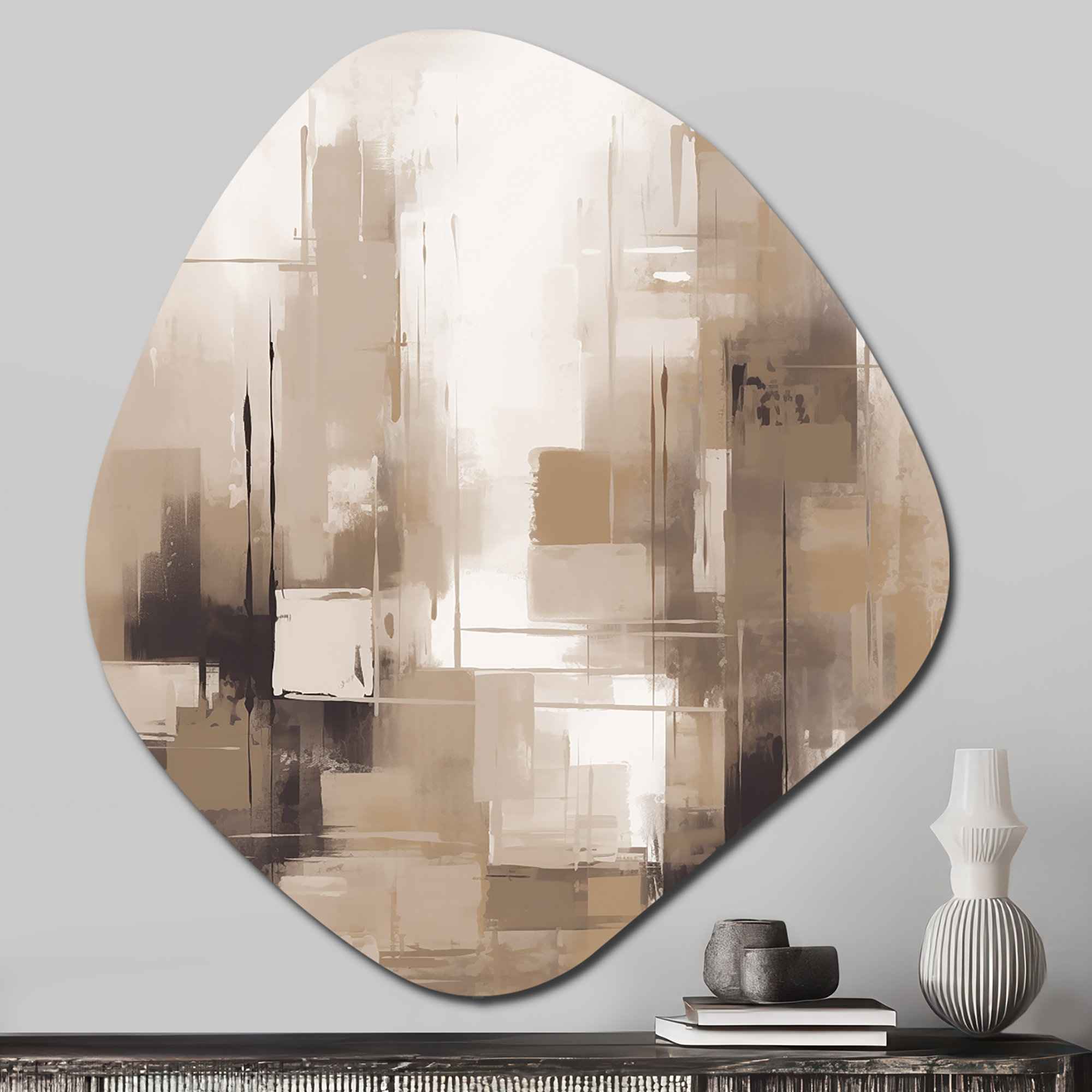 Ivy Bronx Cubism Beige Synergy - Abstract Nebula Shape Metal Wall ...