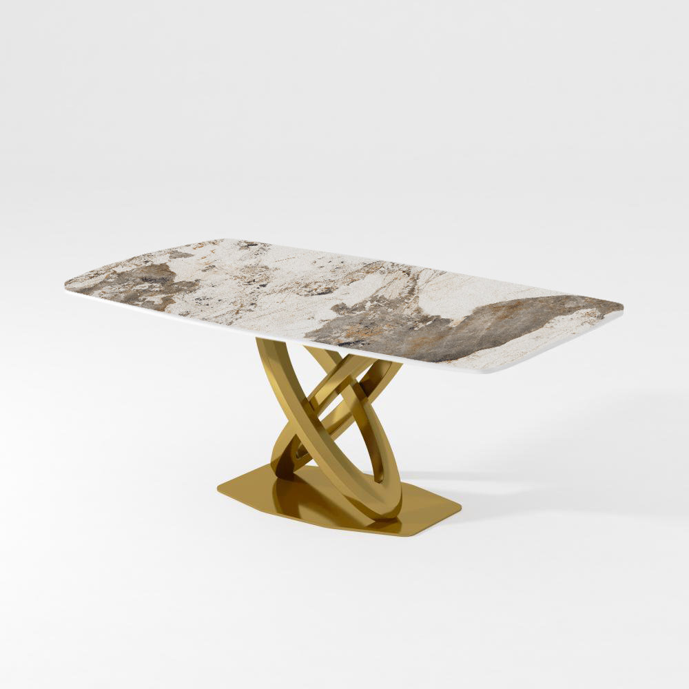 Everly Quinn Modern Luxe Sintered Stone Top & Steel Base Rectangular Dining Table | Wayfair