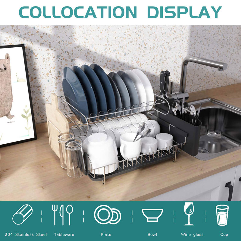 Prep & Savour Clayson Double Tier Stainless Steel Dish Rack, With ...
