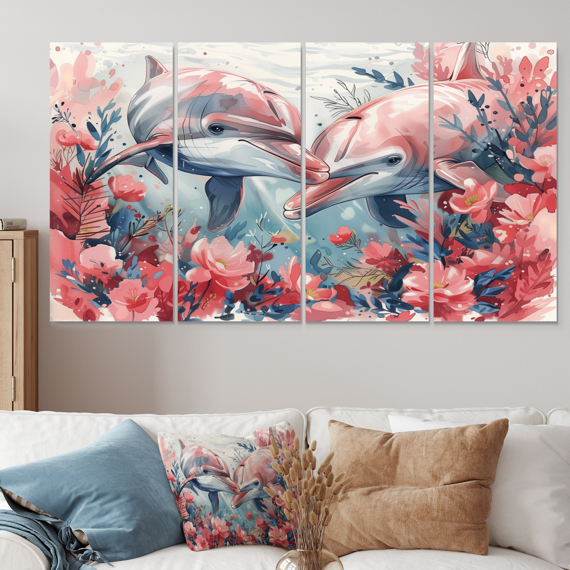 Highland Dunes Nursery Pink Grey Dancing Dolphins Sea Creatures - Sea ...