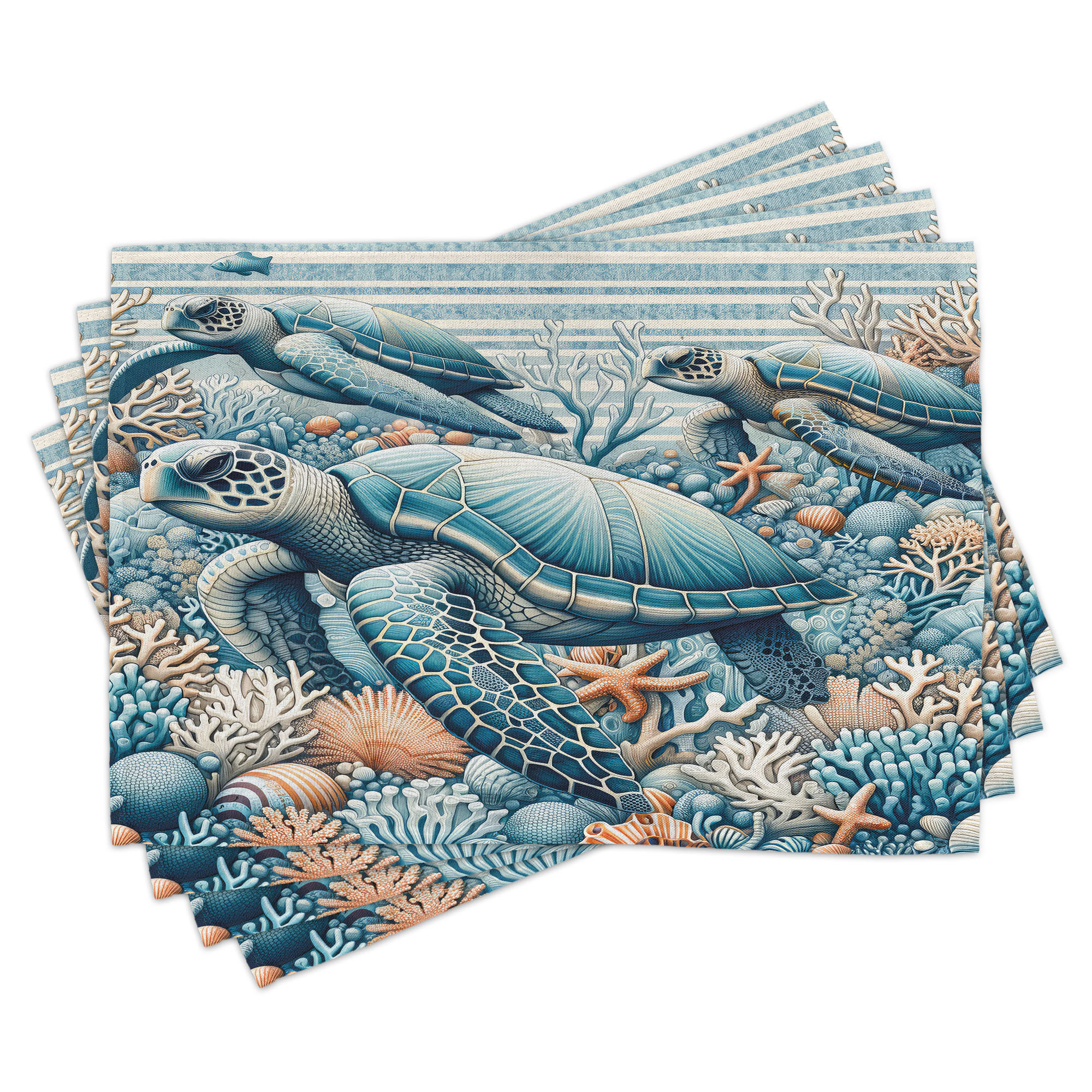 Ambesonne Turtle Place Mats Set of 4 Underwater Nautical Sea Art ...