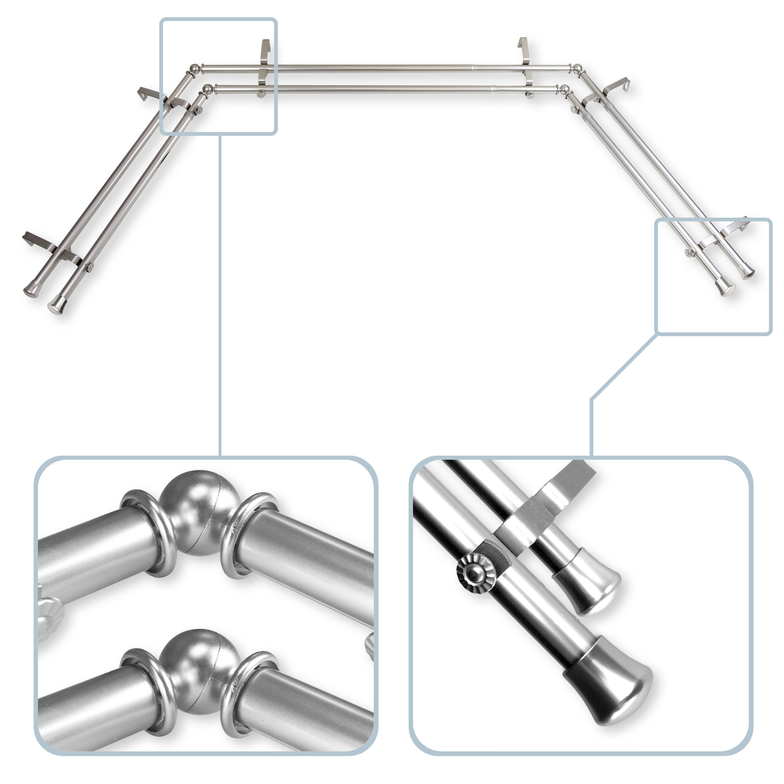 Symple Stuff Adjustable Overall Width Bay Window Double Curtain Rod ...