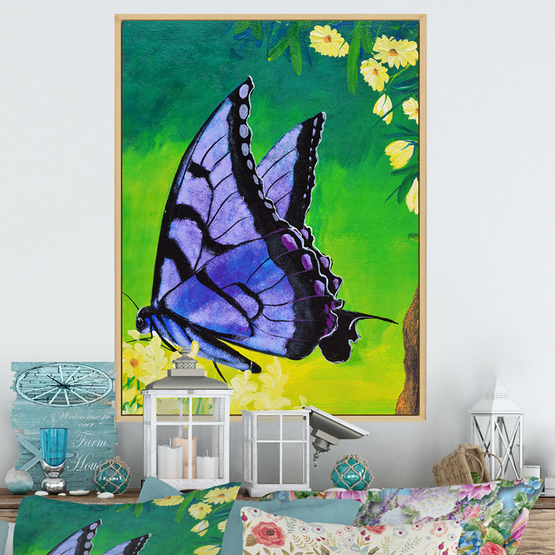 August Grove Elegant Purple Butterfly Portrait - Traditional Canvas ...