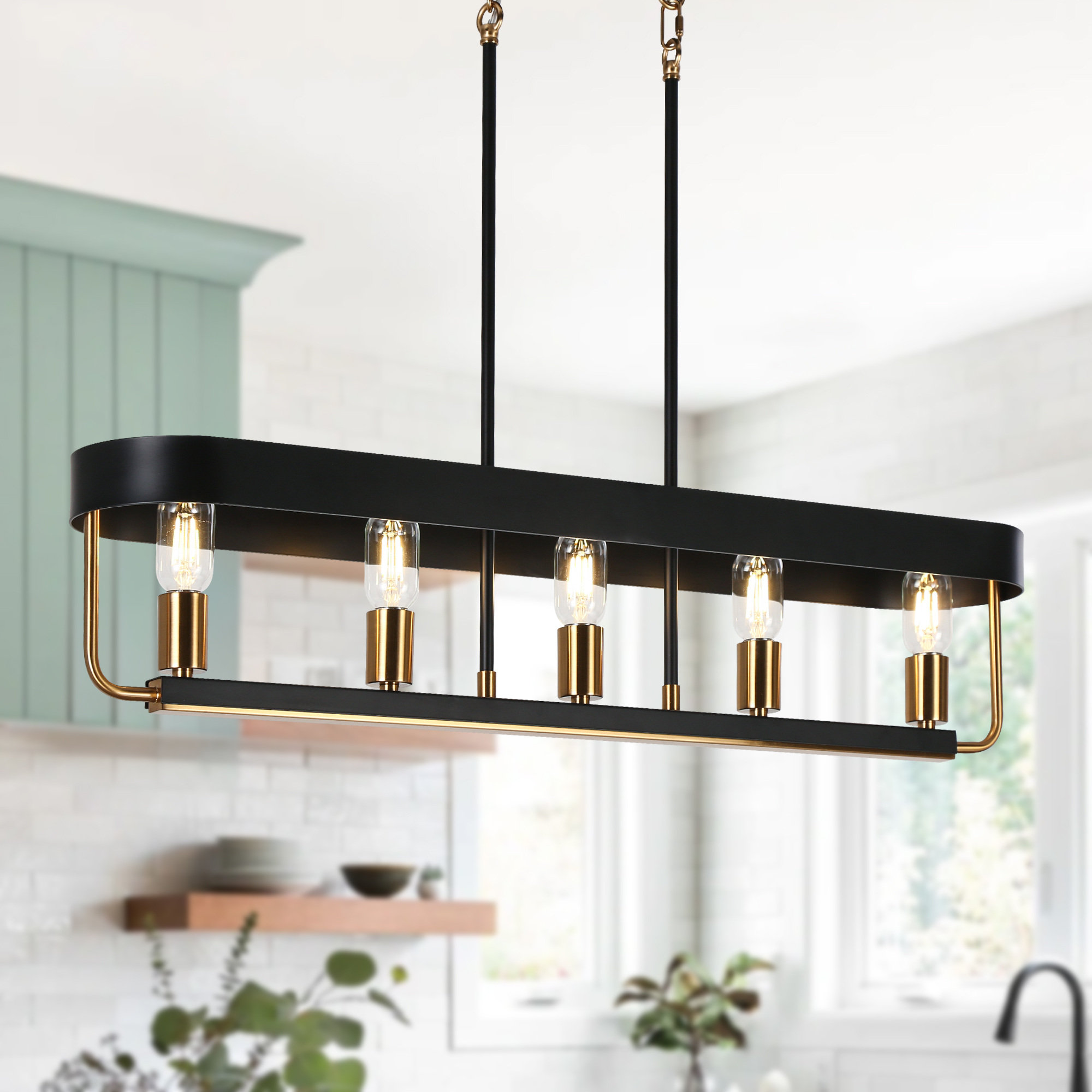 Charlton Home® Setser 5 - Light 35'' W Black/Copper Kitchen Island ...