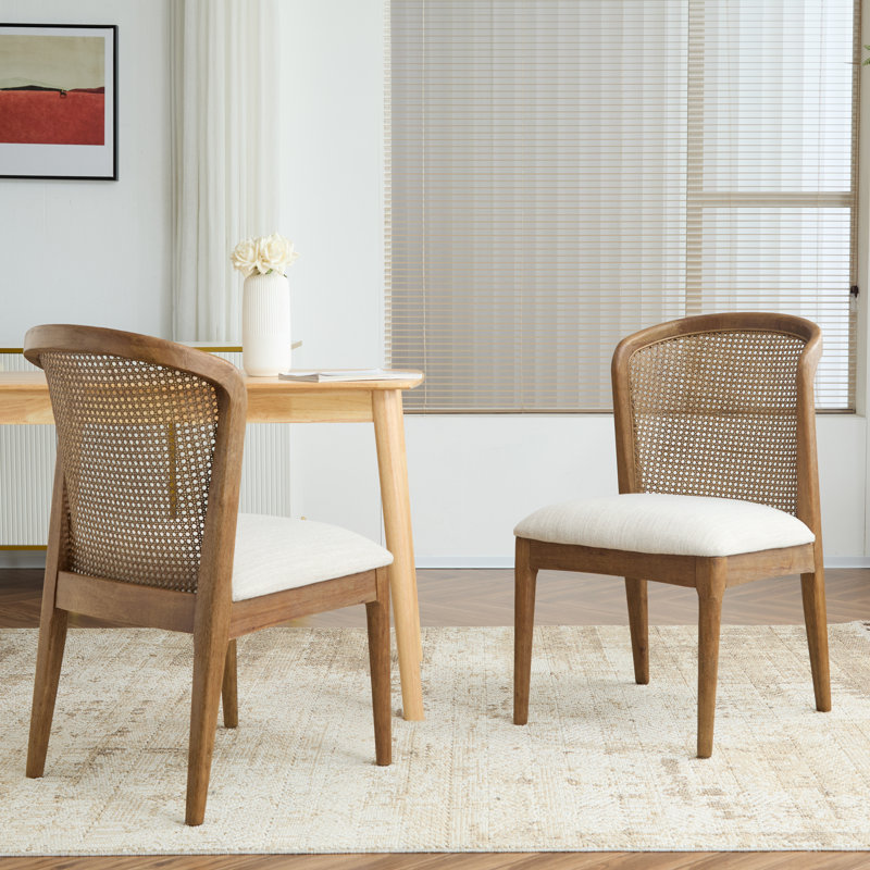 Bayou Breeze Cayli Wood & Rattan Dining Chairs | Wayfair