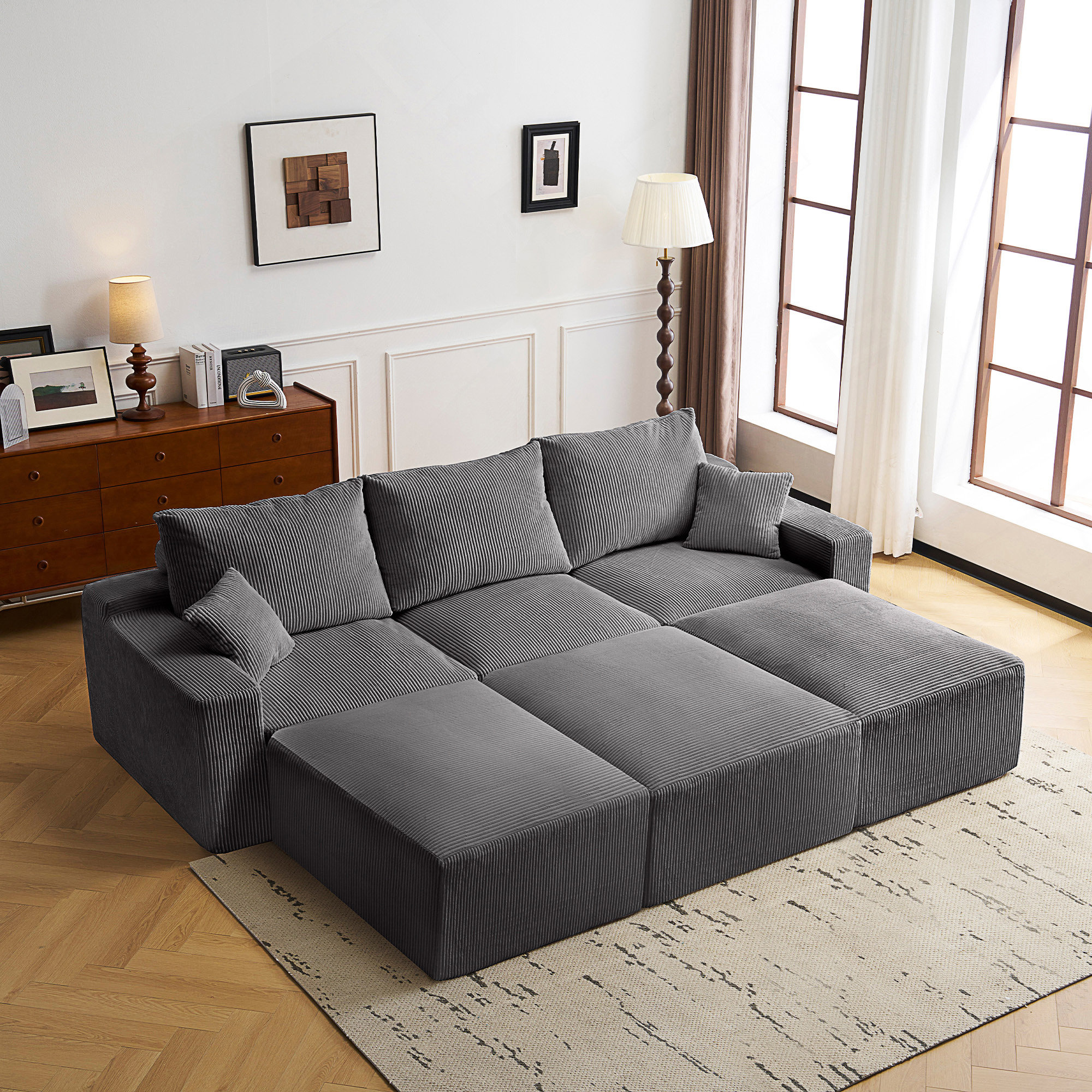 Everly Quinn "110" L-Shaped Sectional Sofa, Full-Compression 3-Seater ...