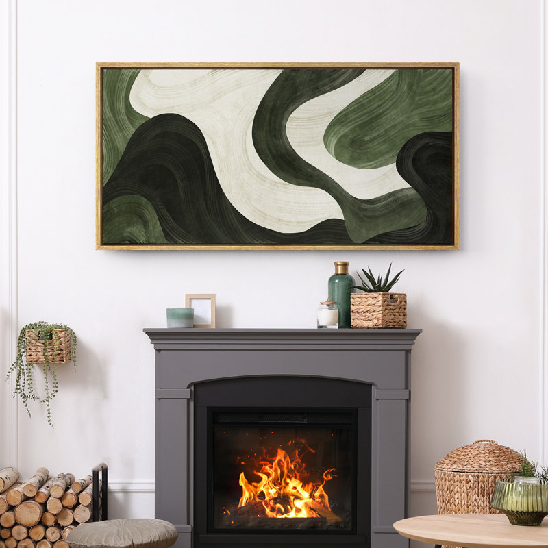 wall26 Faux Texture Abstract Green Minimalst Modern Extra Large Framed ...