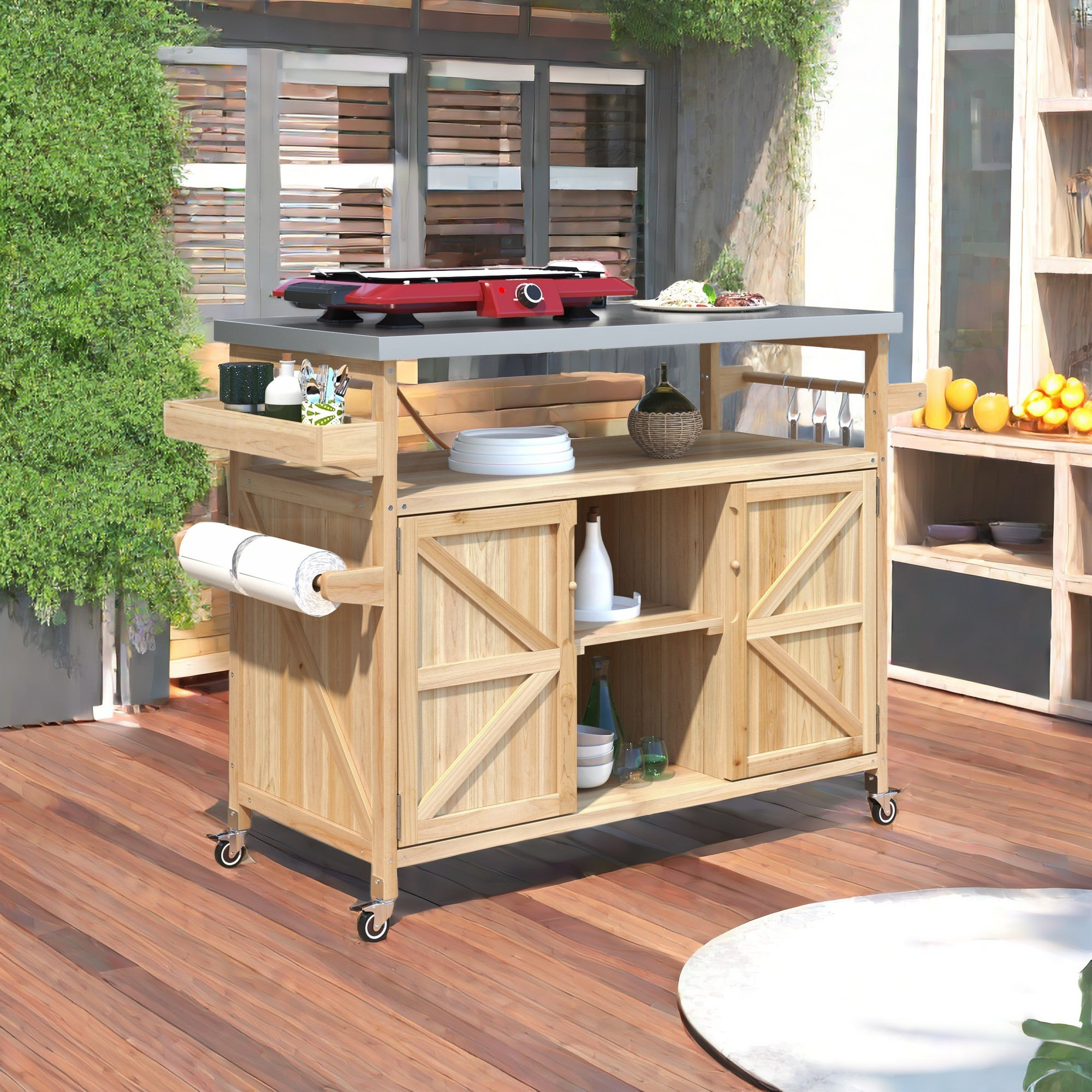 Gracie Oaks Jawaan Rolling Kitchen Cart with Stainless Steel Top ...
