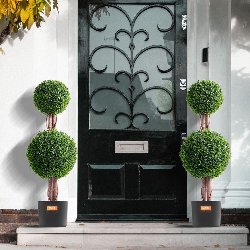 Primrue 2 Pack 3' Artificial Boxwood Topiary Tree Faux Plant UV Decor ...