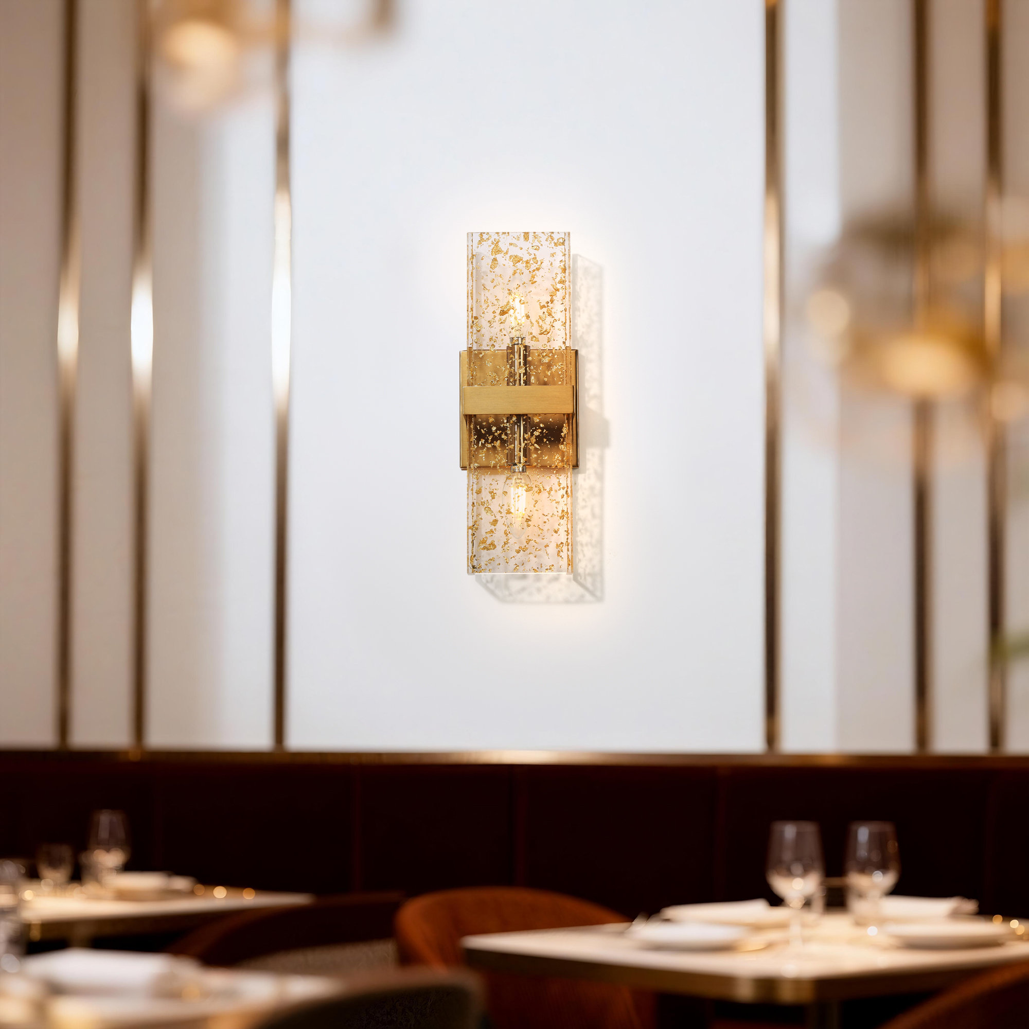 Mercer41 Linear 2-Lights Cooper Wall Sconce Dimmable with Gold Leaf ...