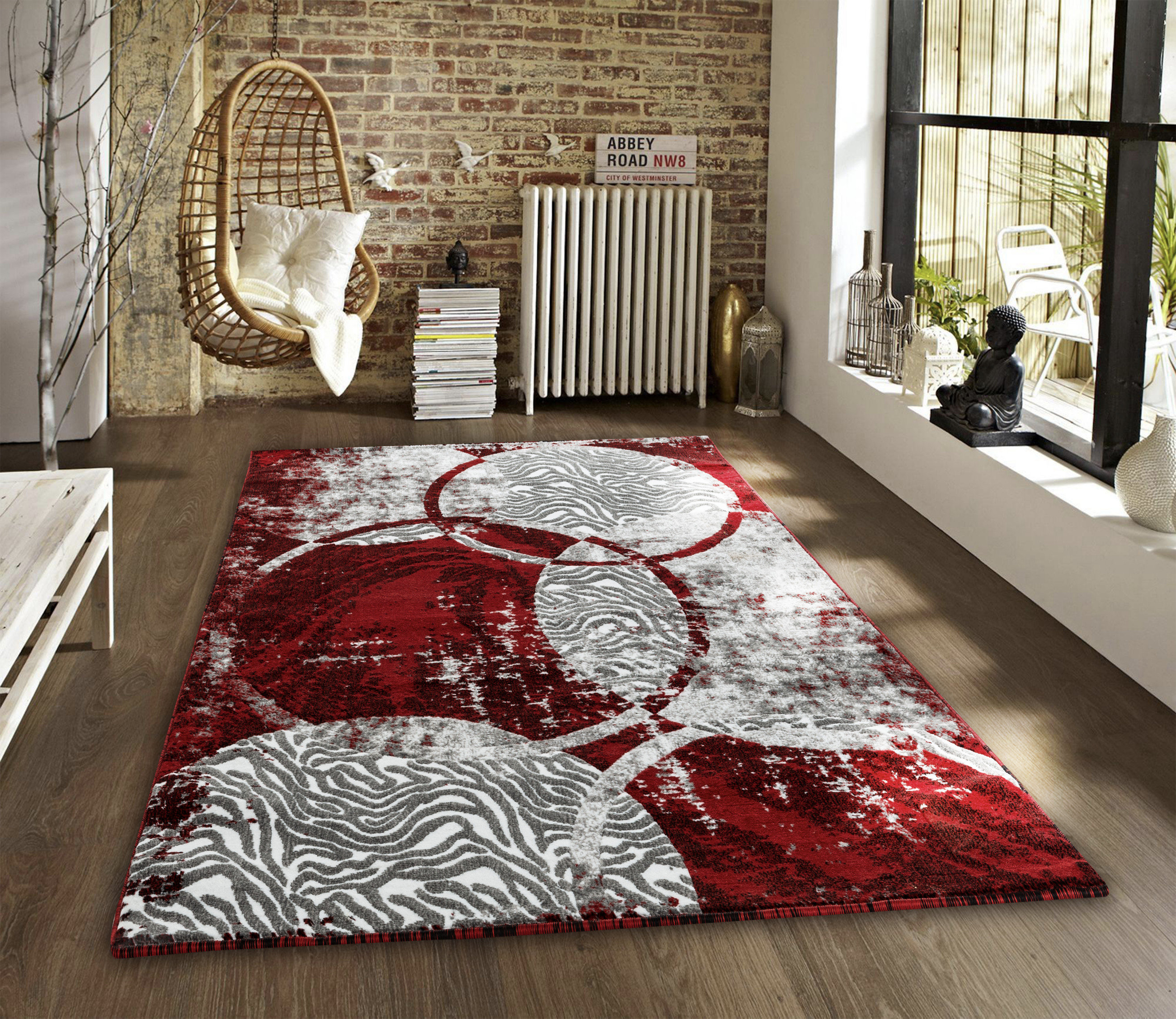 Ebern Designs Kimbrel Abstract Red/Gray Area Rug & Reviews | Wayfair