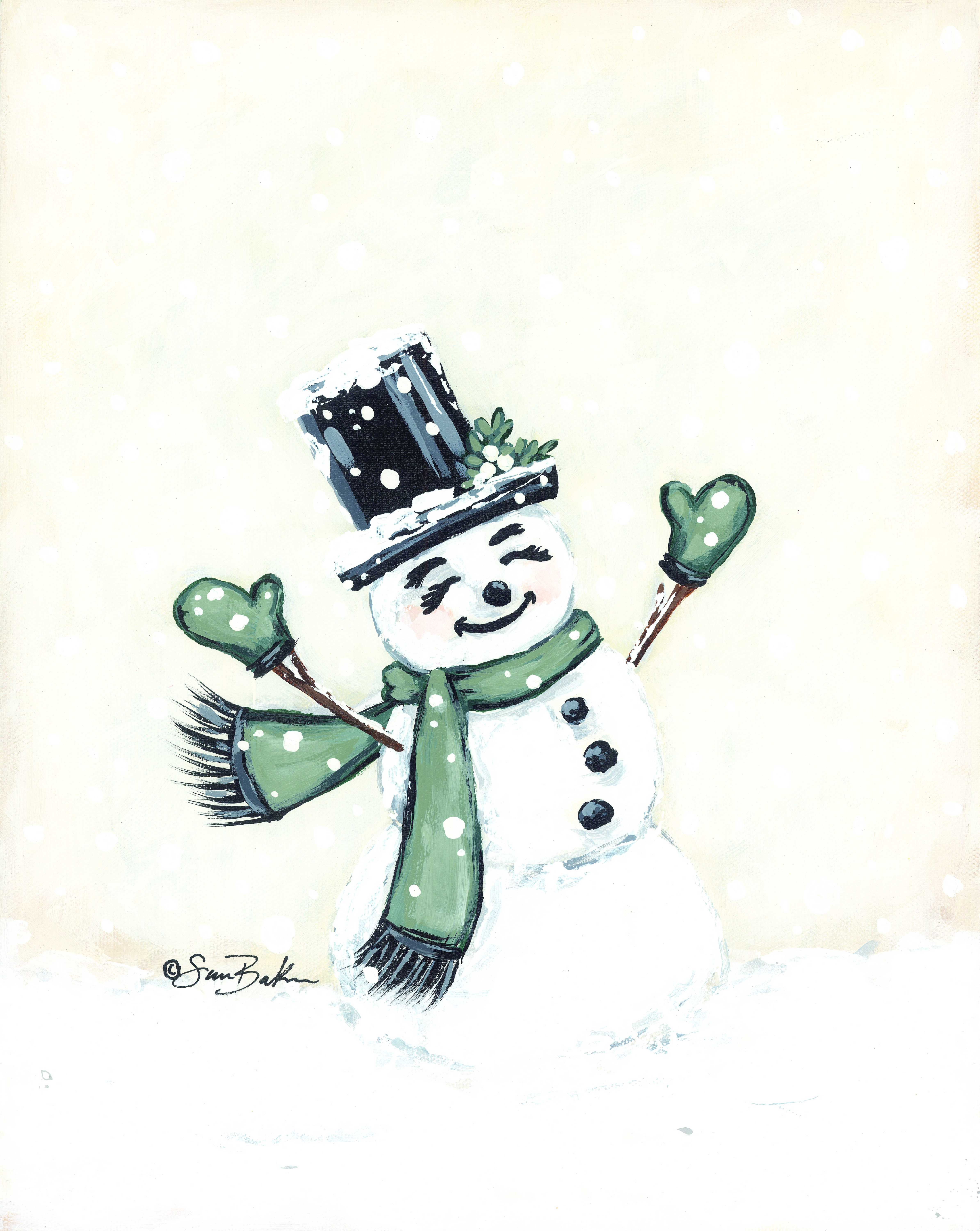 The Holiday Aisle® Jolly Green Snowman by Sara Baker - Wrapped Canvas ...
