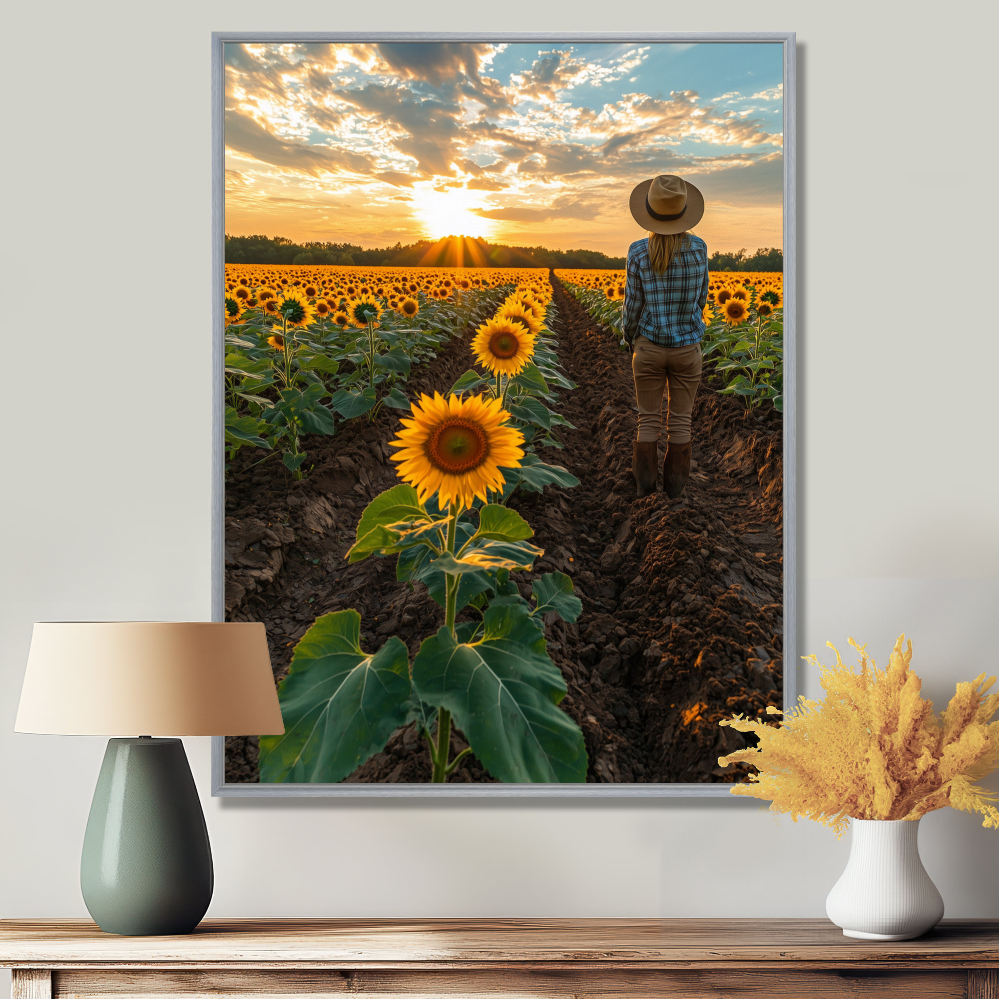 Gracie Oaks Gerritt Sunflowers In The Plowed Field - Sunflowers Large ...