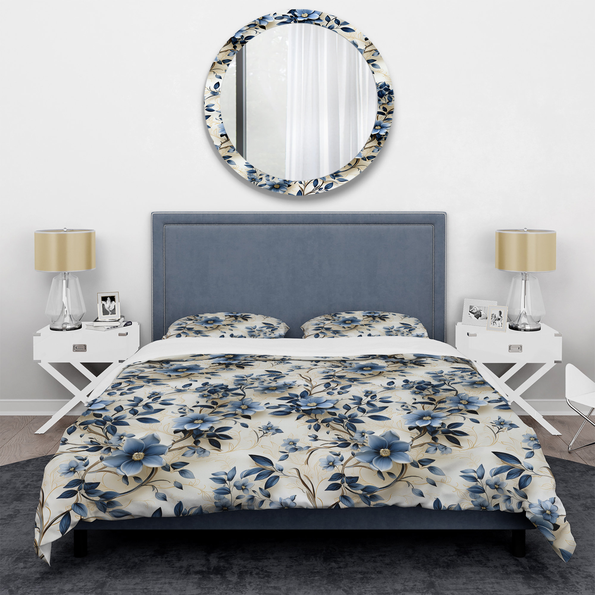 Design Art Cobalt Blue Filigree Vines Victorian Pattern I Duvet Cover ...