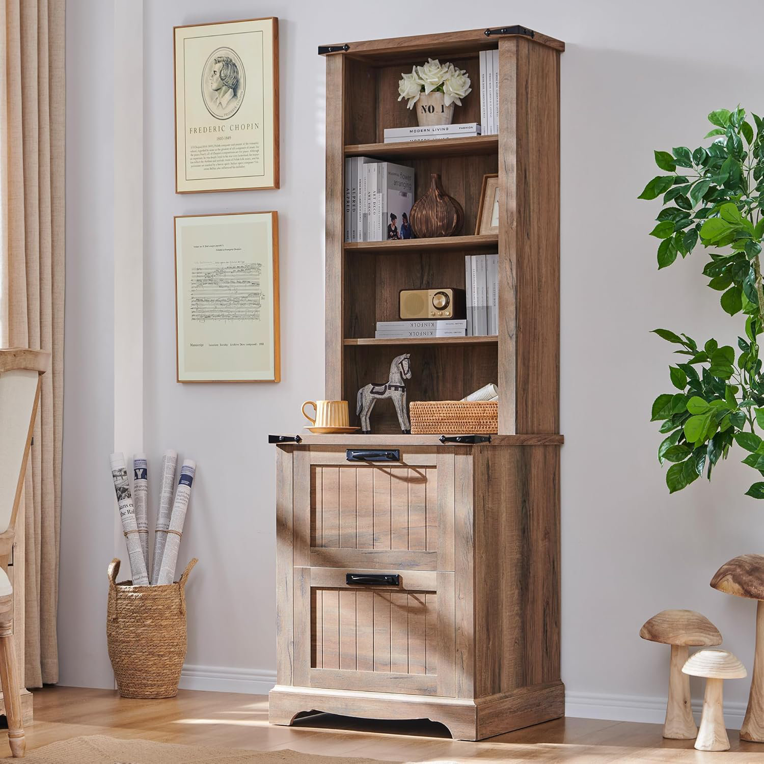 Lark Manor™ 72" Farmhouse Bookcase With 2 File Drawers Adjustable ...