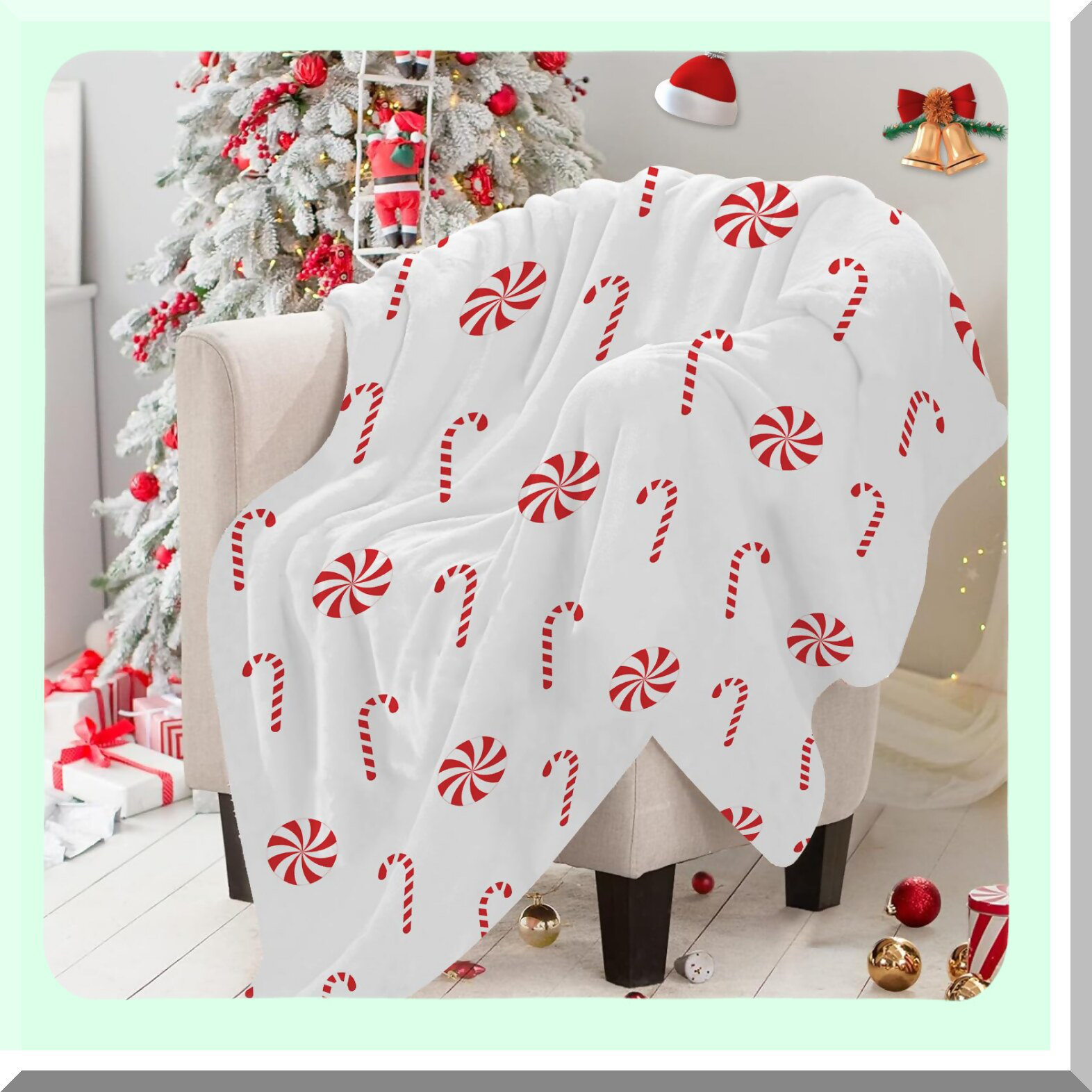 BRBCA Candy Cane CozyFlannel Throw - Super Soft Holiday Blanket for Bed ...