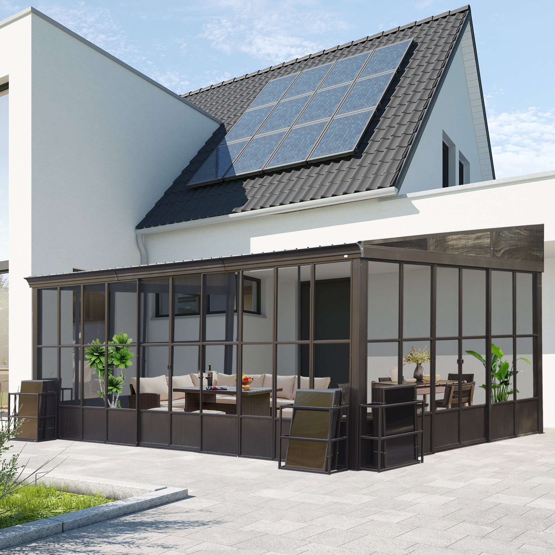 Domi Louvered 20 Ft. W x 12 Ft. D Aluminum Patio Gazebo Wall-Mounted ...