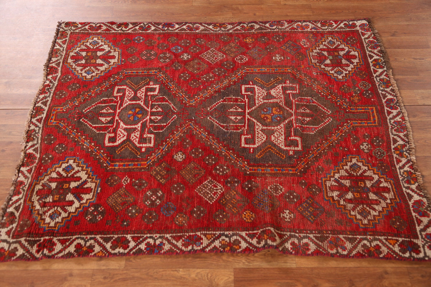 Bungalow Rose Red Geometric Wool Traditional Rug 4x5 | Wayfair