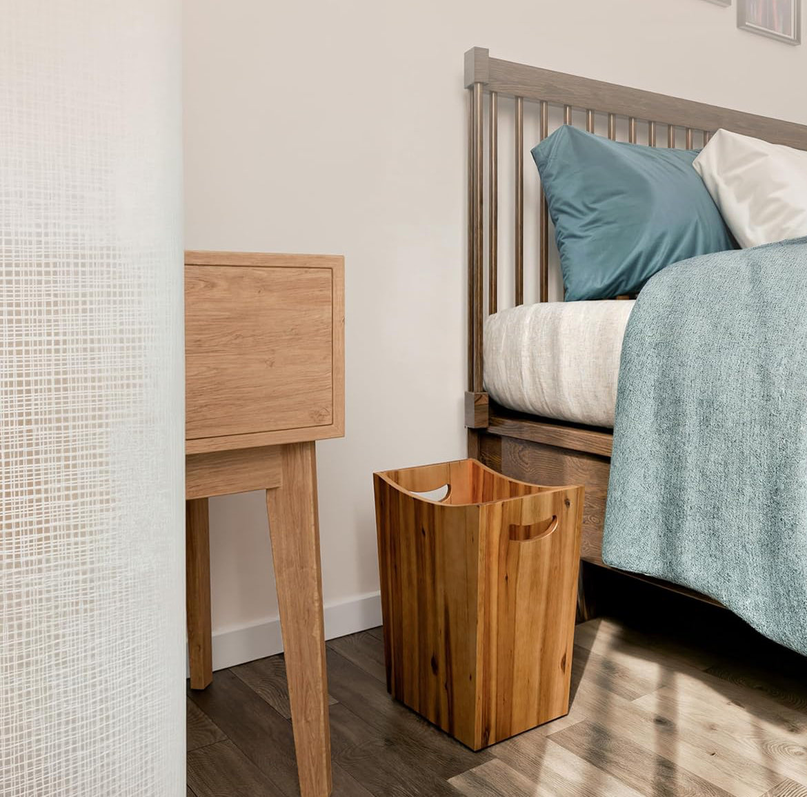 X－MAX FURNITURE 2 Gallons Rectangular Wastebaskets - Acacia Wood Waste ...