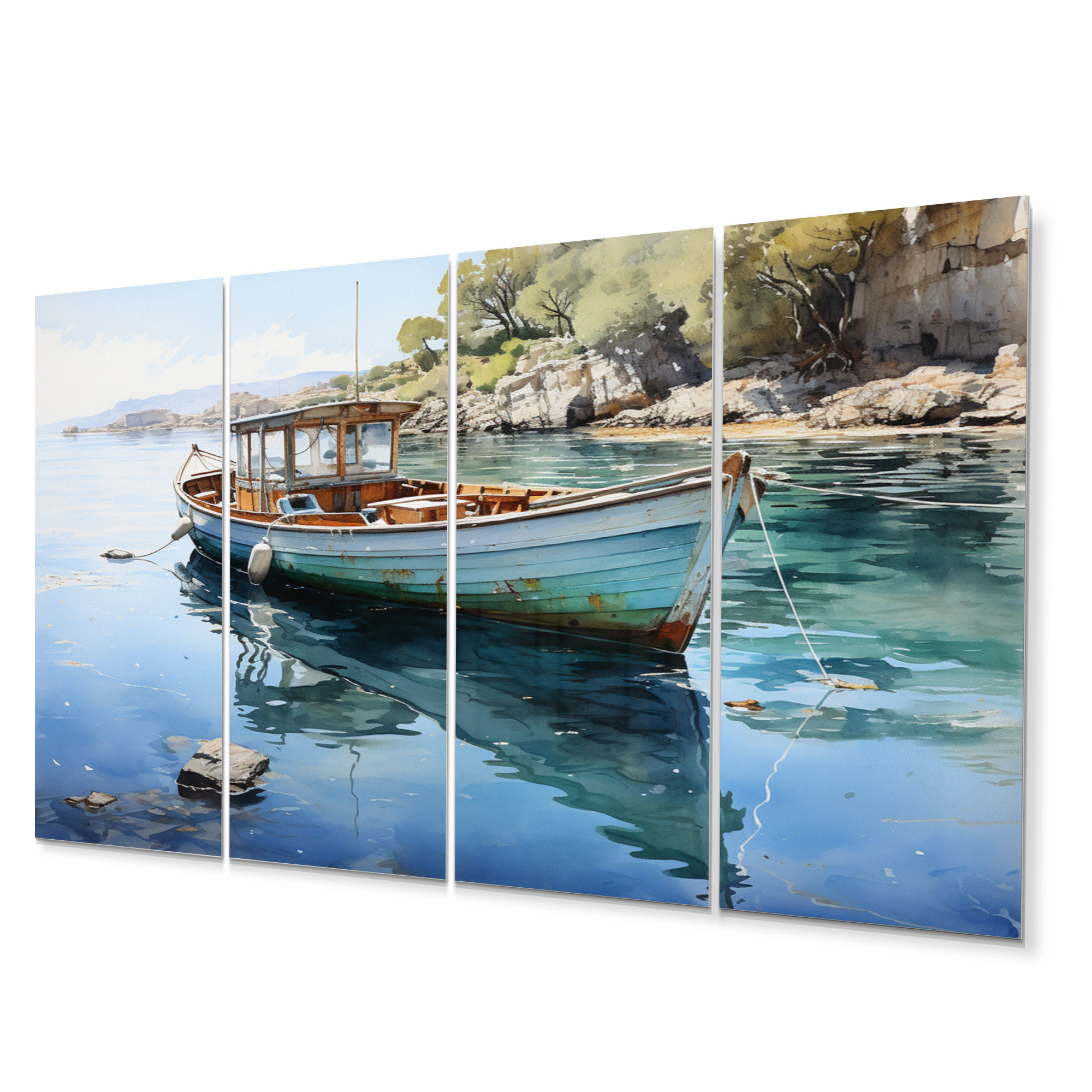 Breakwater Bay Anchored Boat III - Coastal Metal Art Print Set | Wayfair