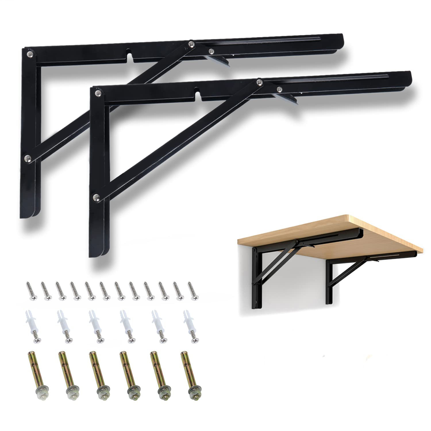 Rebrilliant 16" Folding Shelf Bracket, Carbon Steel Triangle Wall Mount ...