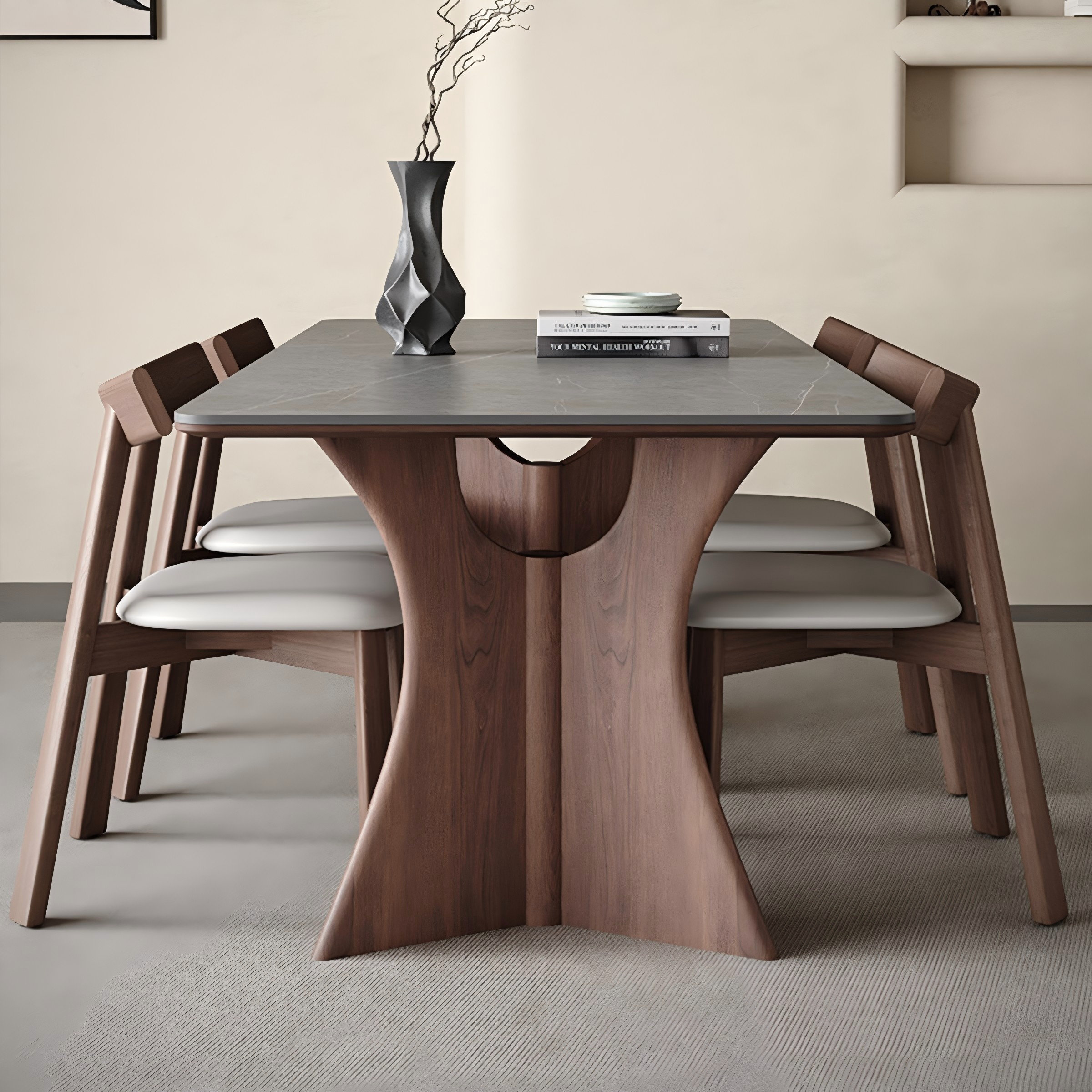 Isla Hopping Rectangular Sintered Stone Solid Wood Dining Table and ...