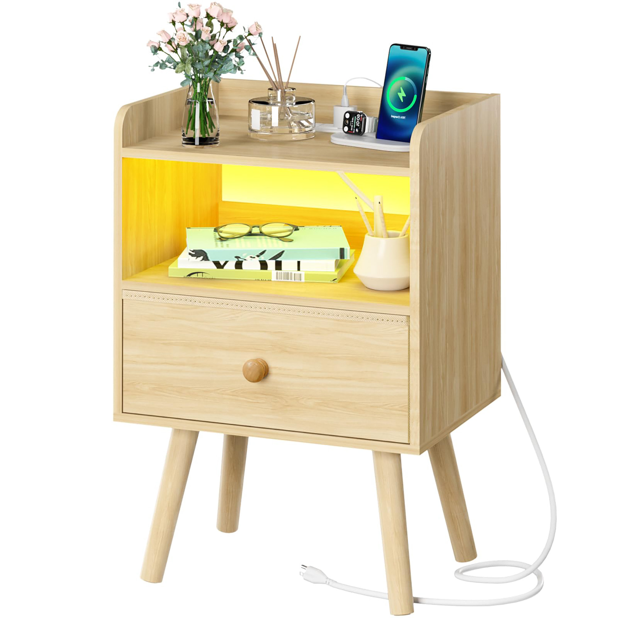 Ivy Bronx Modern Night Stand with LED Lights | Wayfair